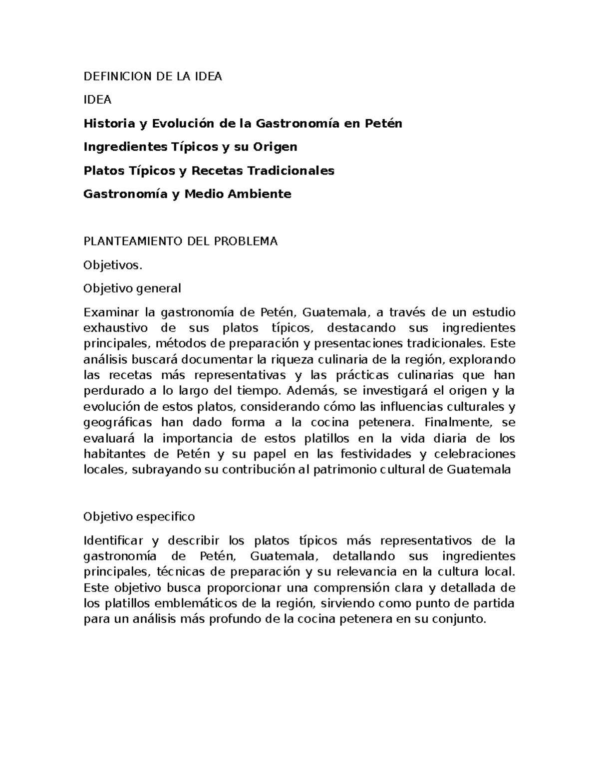 Definicion DE LA IDEA - proyectos - DEFINICION DE LA IDEA IDEA Historia ...