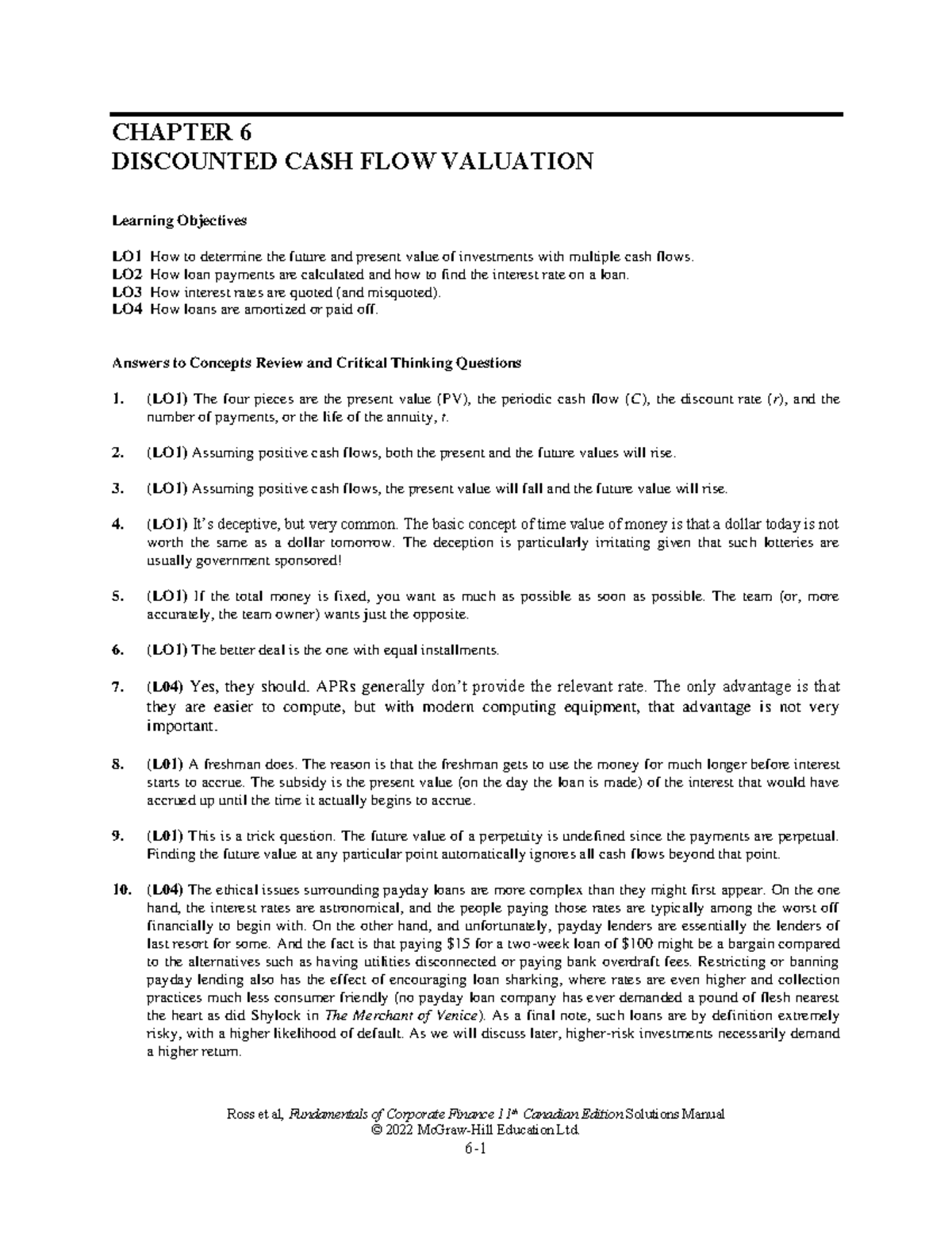 2. Discounted Cash Flow Chapter 6 - Ross et al, Fundamentals of ...