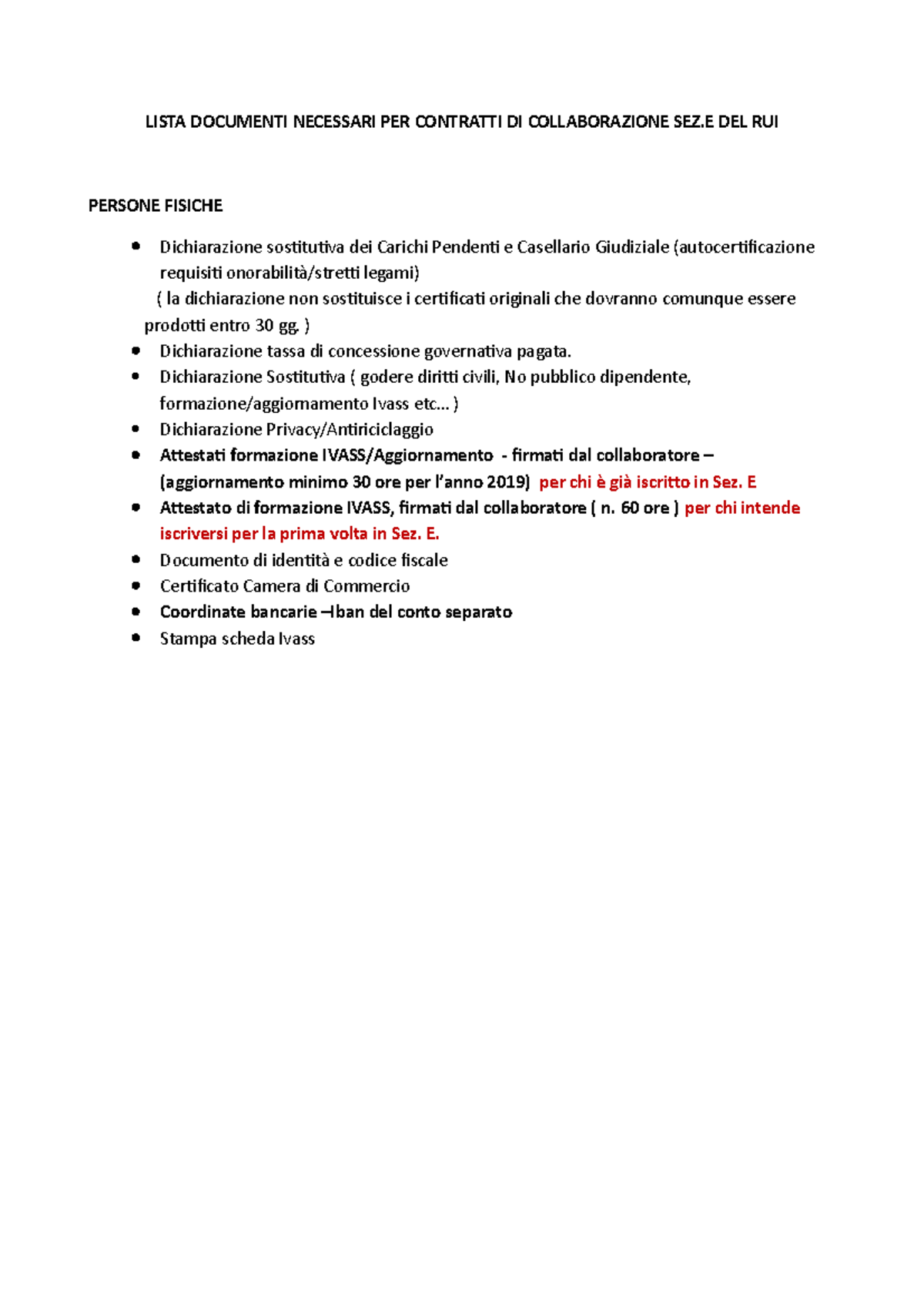 Lista Documenti Necessari PER Contratti DI Collaborazione SEZ - Scienze ...
