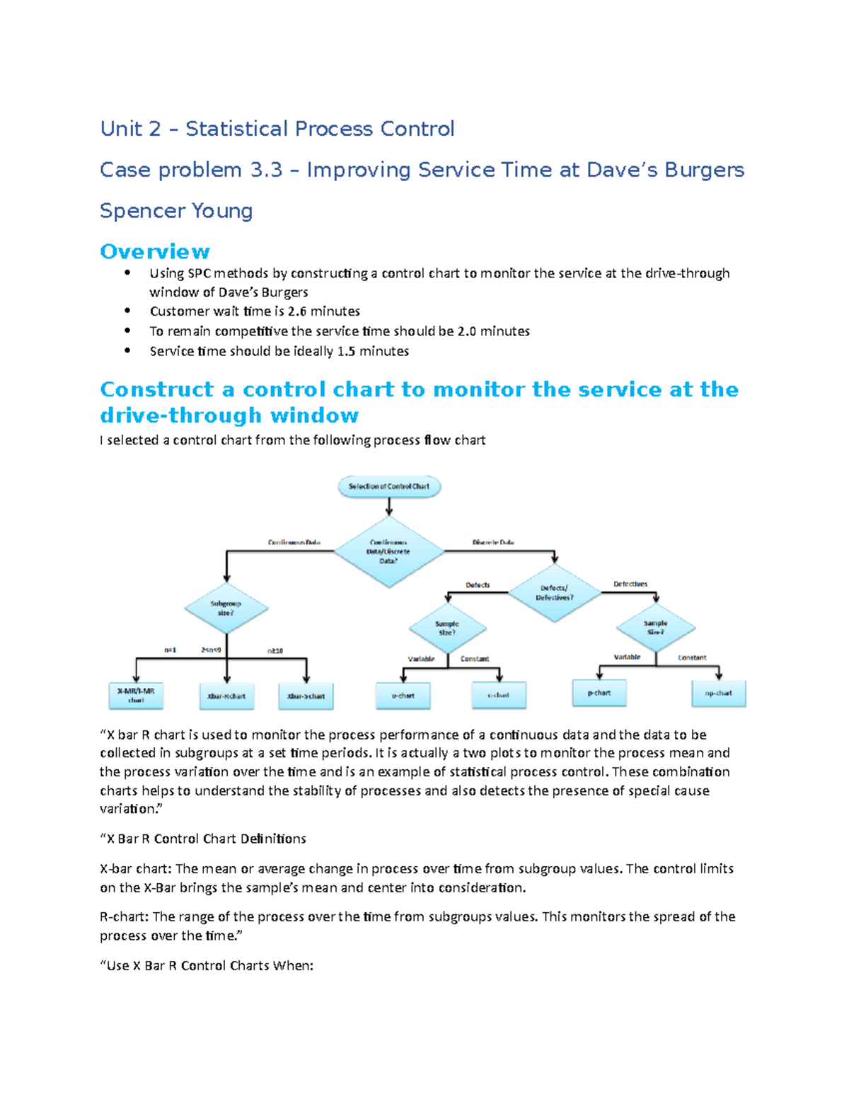 Case study Week 2 3.3 Spencer Young - Unit 2 – Statistical Process ...