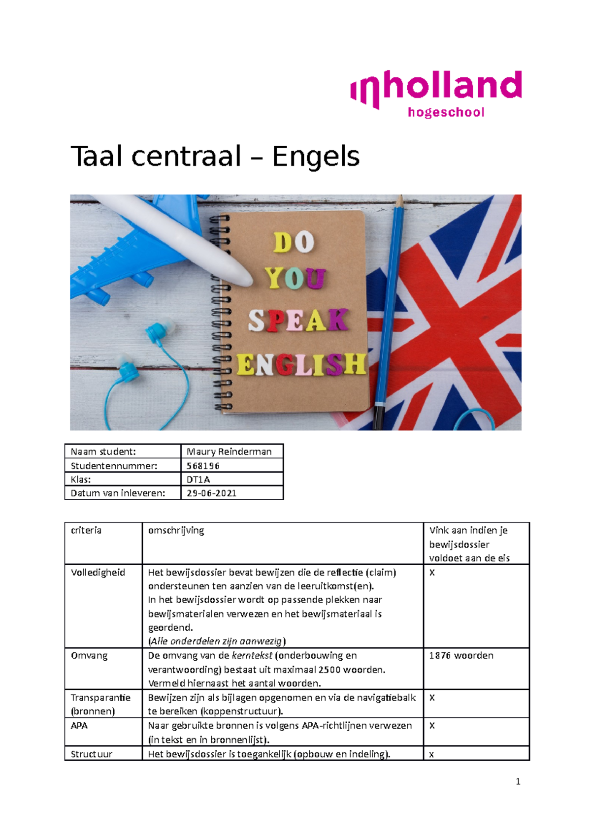 Taal centraal - Engels verslag met voorbeelden van gegeven lessen - Taal centraal – Engels Naam ...