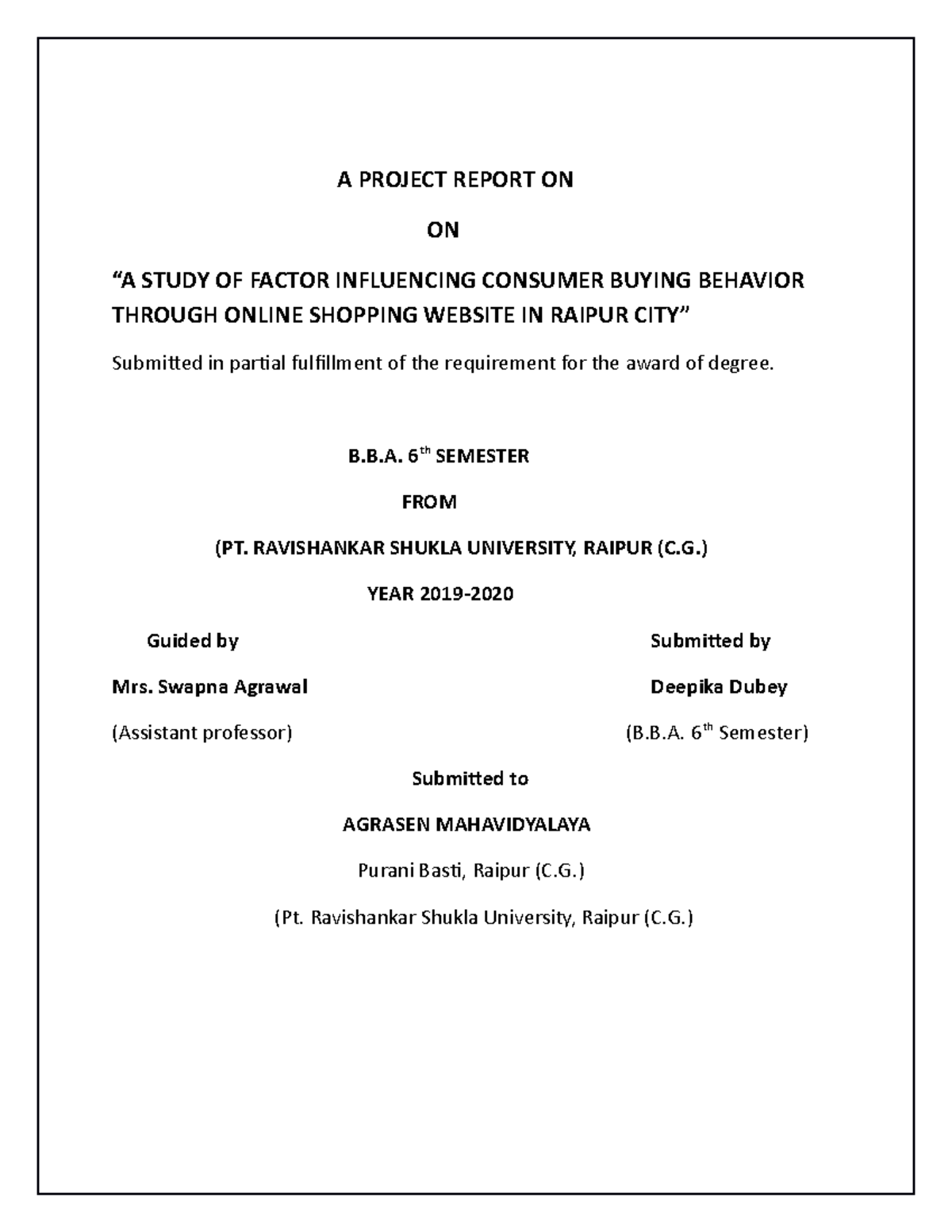 A Project Report ON Consumer Buying Behaviour - A PROJECT REPORT ON ON ...