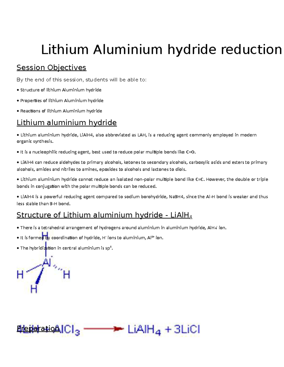 Chapter - 46 Lithium Aluminium hydride reduction - Lithium Aluminium hydride reduction Session ...