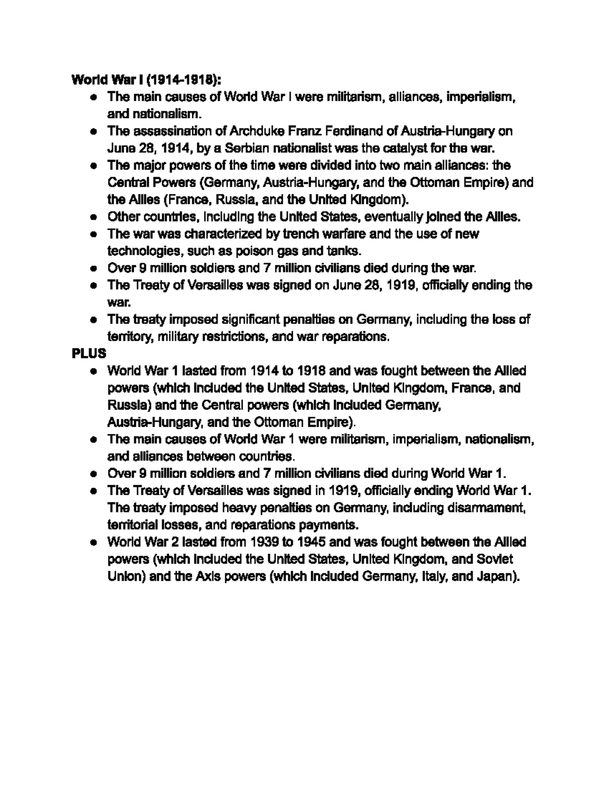 World War I - basic information. - World War I The main causes of World ...