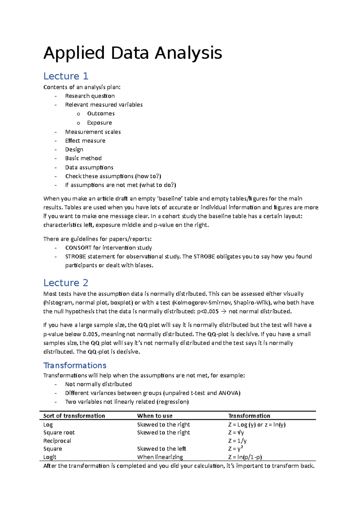 Applied data analysis - College-aantekeningen 1-12 zonder literature discussion - Applied Data ...