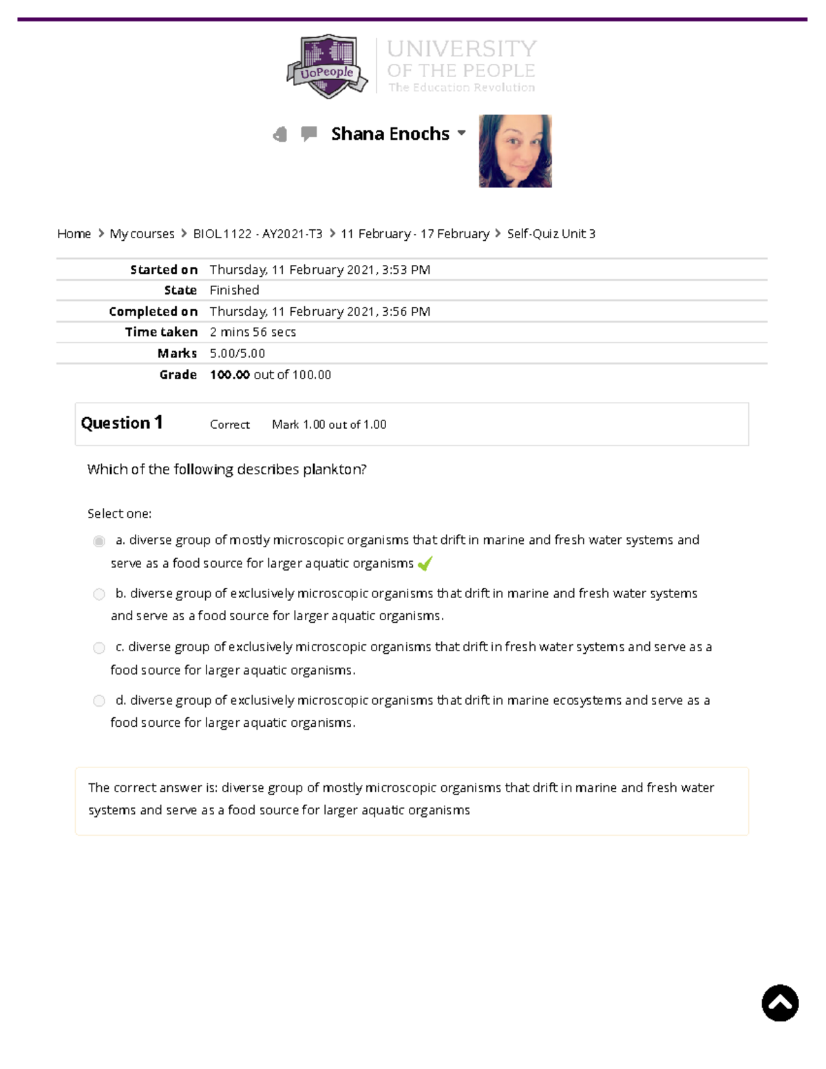 Self-Quiz Unit 3 Attempt review - Started on Thursday, 11 February 2021 ...