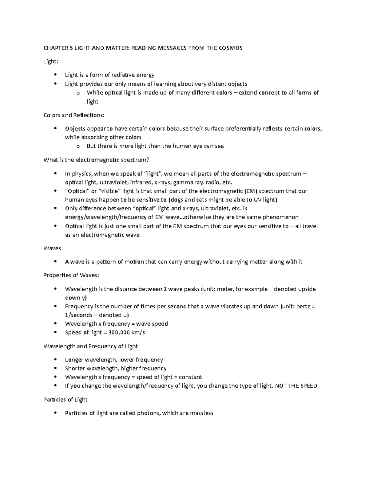 Astronomy Chapter 5 - AY101 WITH PROFESSOR IRWIN - CHAPTER 5 LIGHT AND ...
