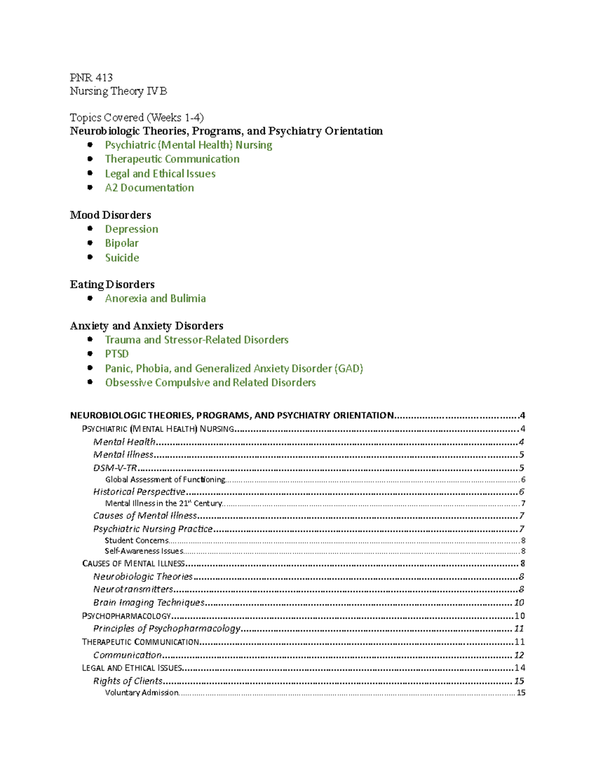 IVB Test 1 - Professor: Jan Jacklin Covers: DSM-V-TR, treatment and ...