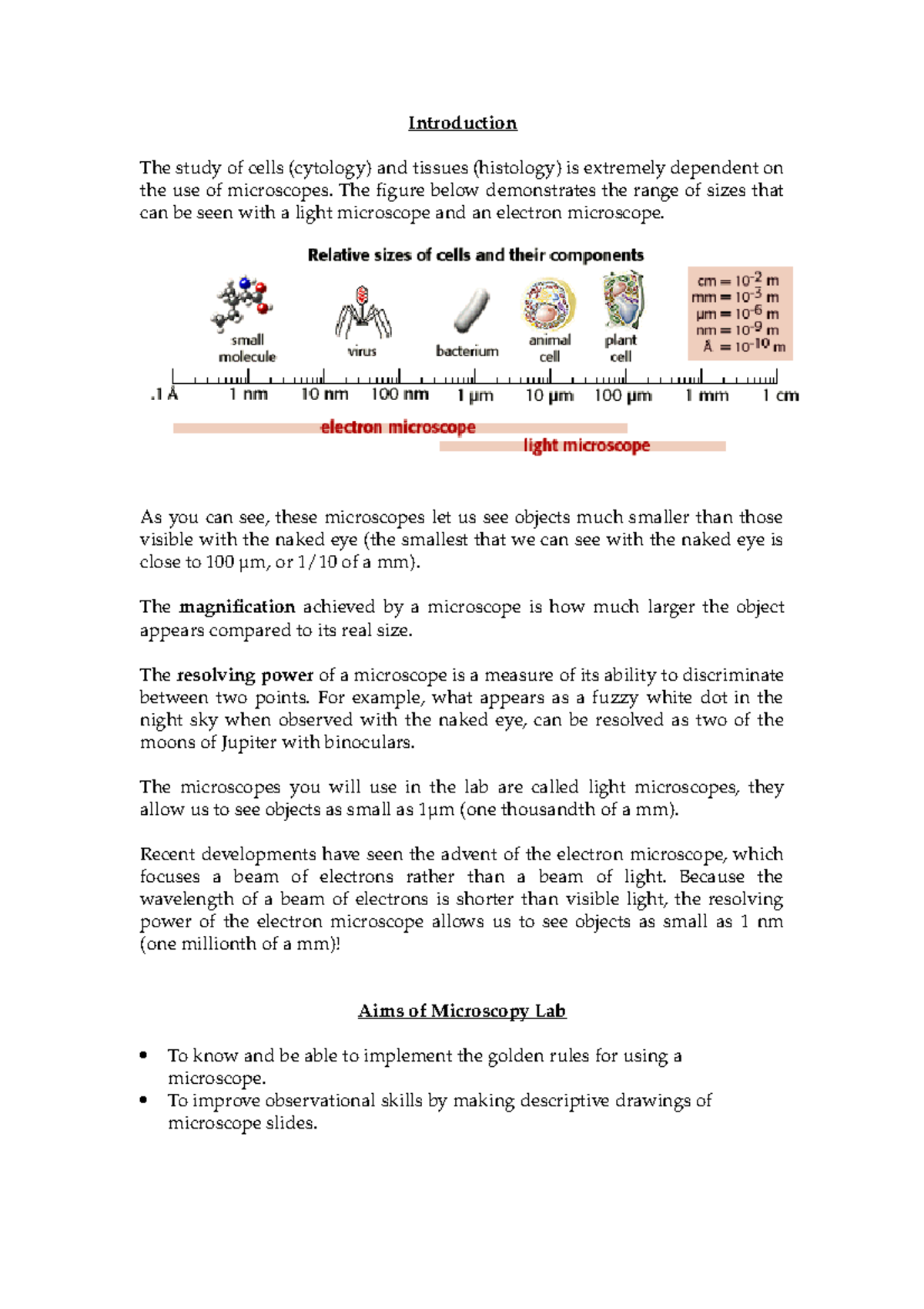 Introduction to microscopy - Introduction The study of cells (cytology ...