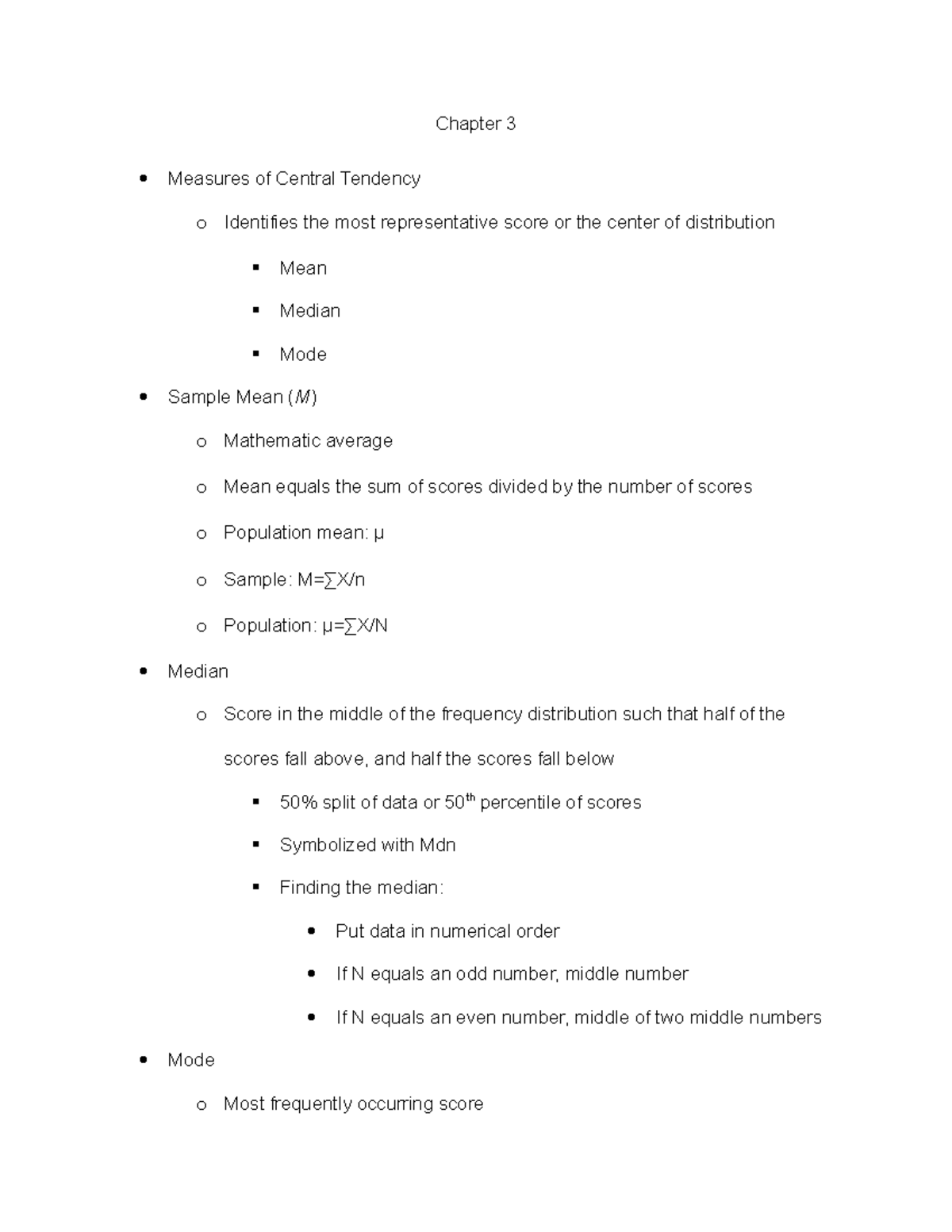 Chapter 3 - Lecture notes 3 - Chapter 3 Measures of Central Tendency o ...