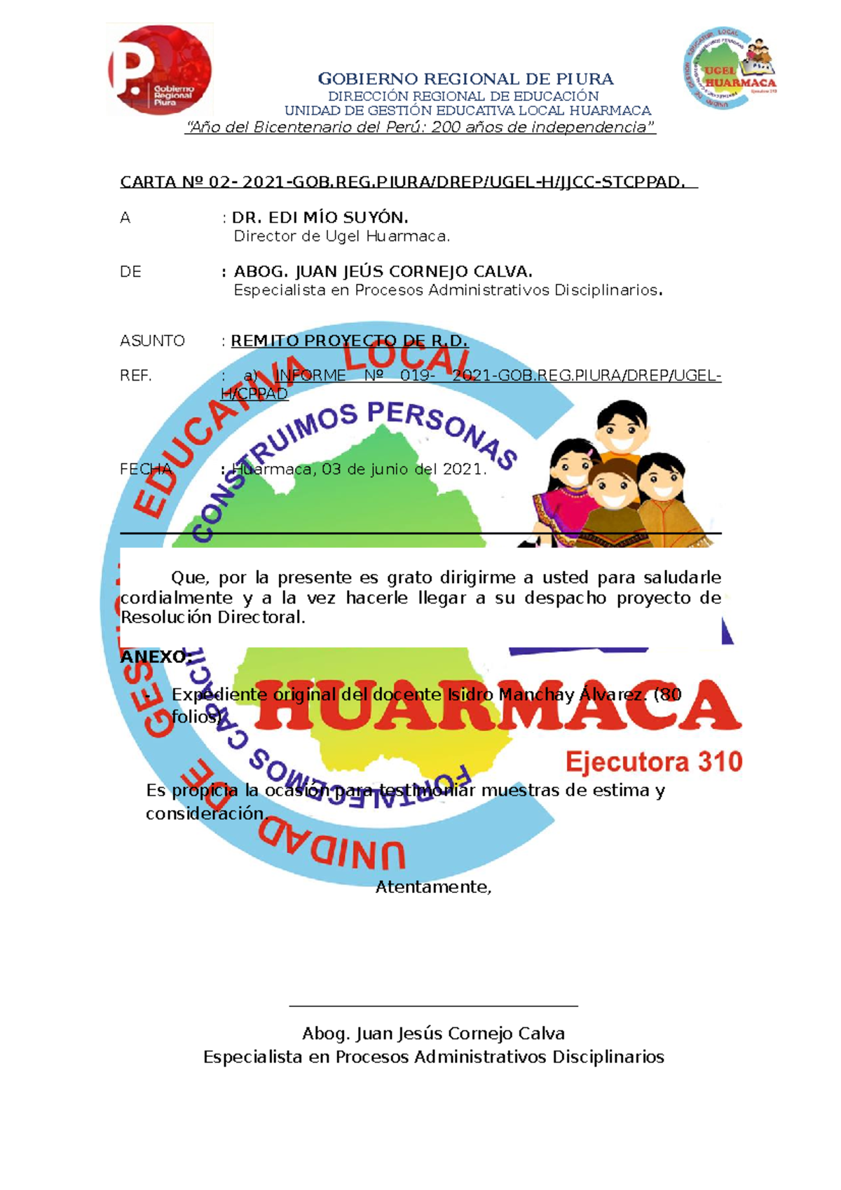 Carta ugel - GOBIERNO REGIONAL DE PIURA DIRECCIÓN REGIONAL DE EDUCACIÓN UNIDAD DE GESTIÓN ...