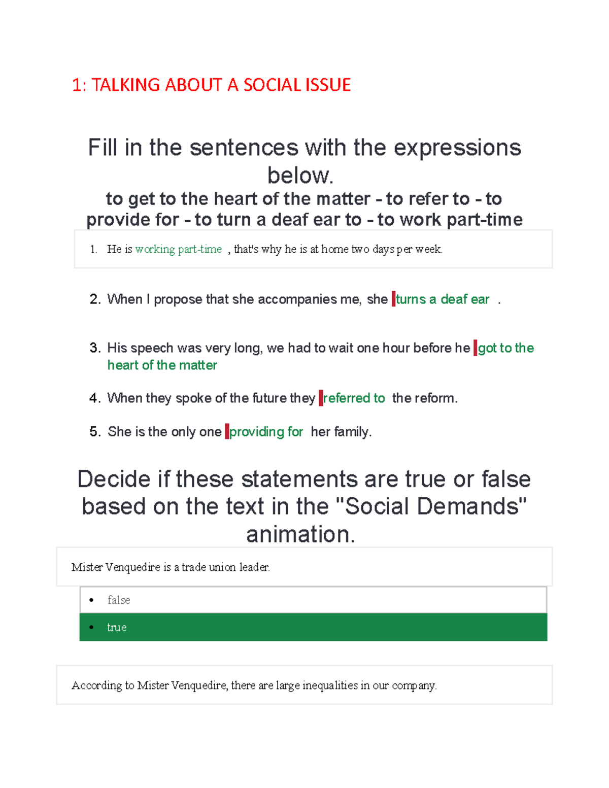 Ingles B2 ,MODULO 1 - 1: TALKING ABOUT A SOCIAL ISSUE Fill in the ...