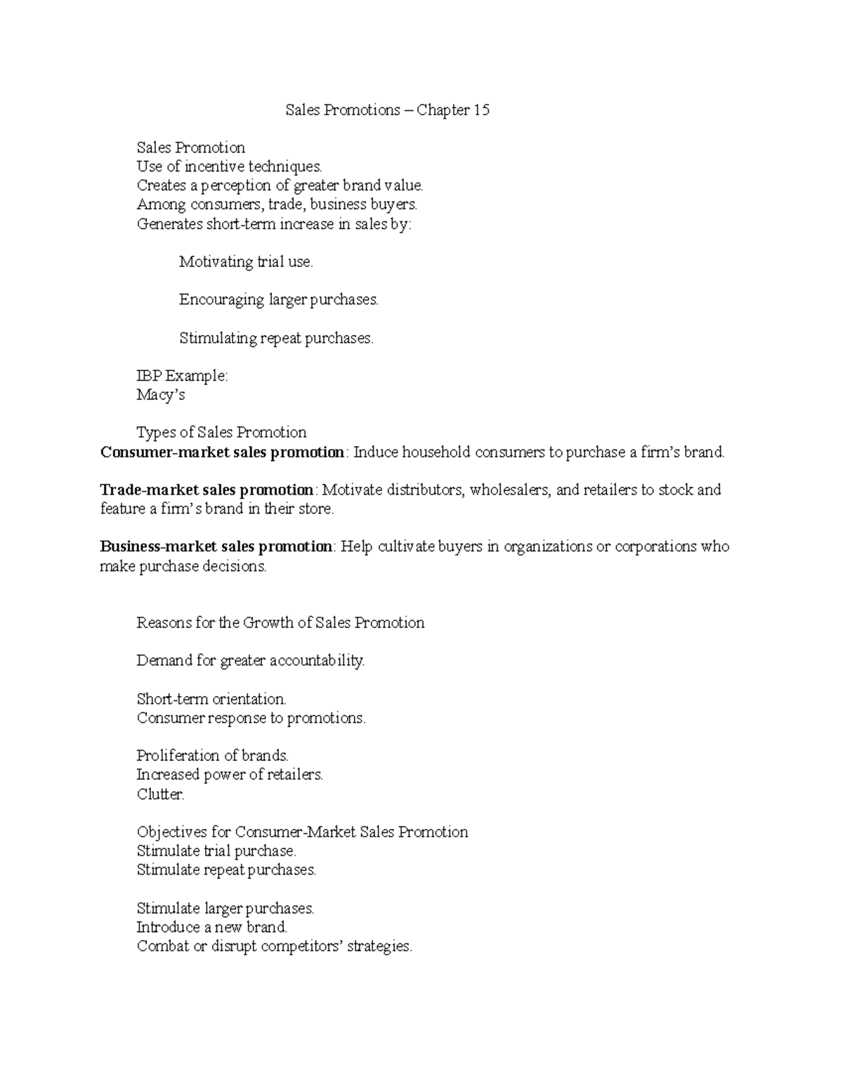 chapter notes on avertisment - Sales Promotions – Chapter 15 Sales ...