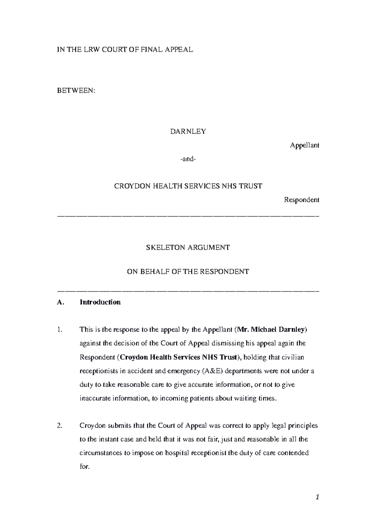 LRW II Skeleton Arguments - IN THE LRW COURT OF FINAL APPEAL BETWEEN ...