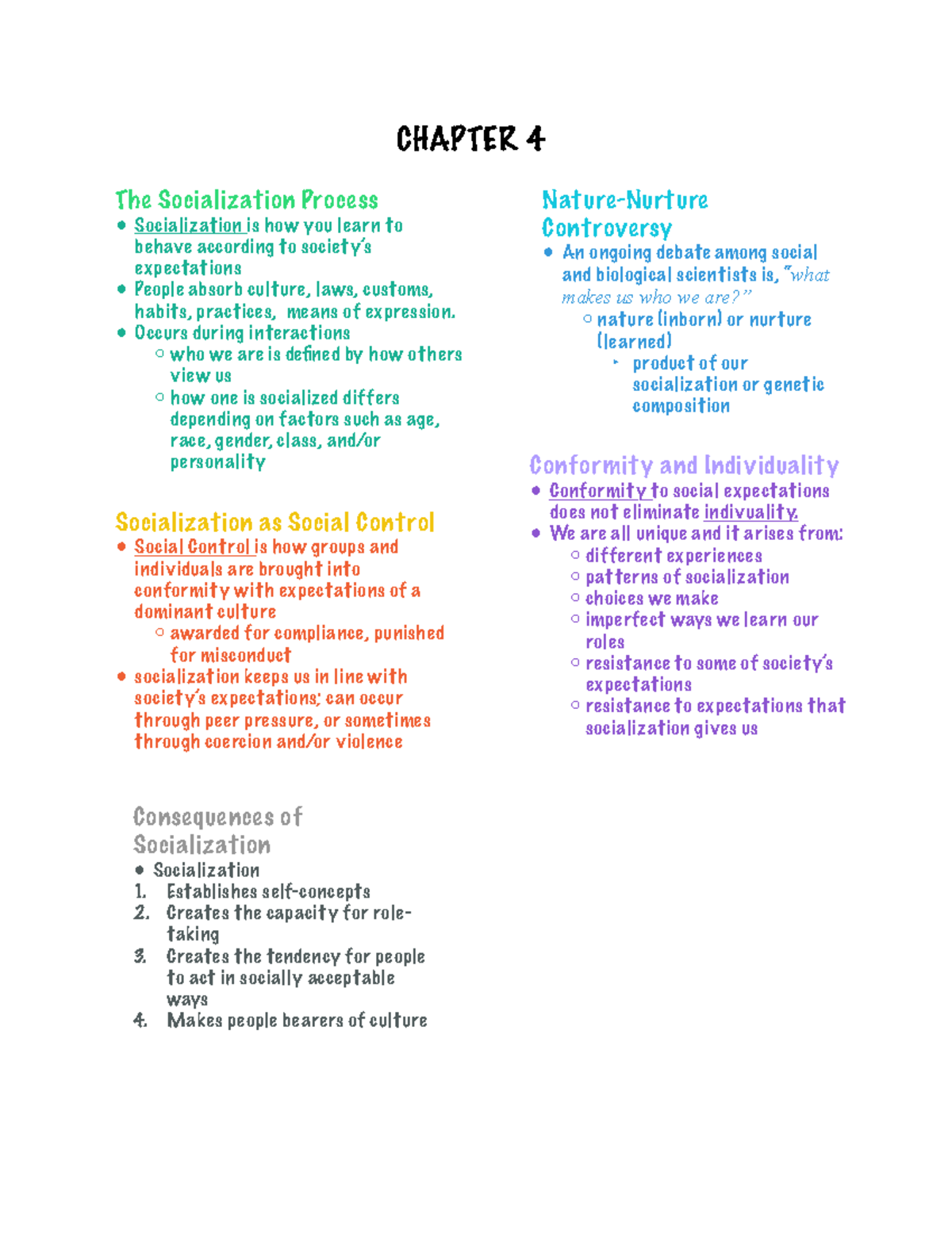 Sociology- Chapter 4 - Lecture notes 4 - CHAPTER 4 The Socialization ...