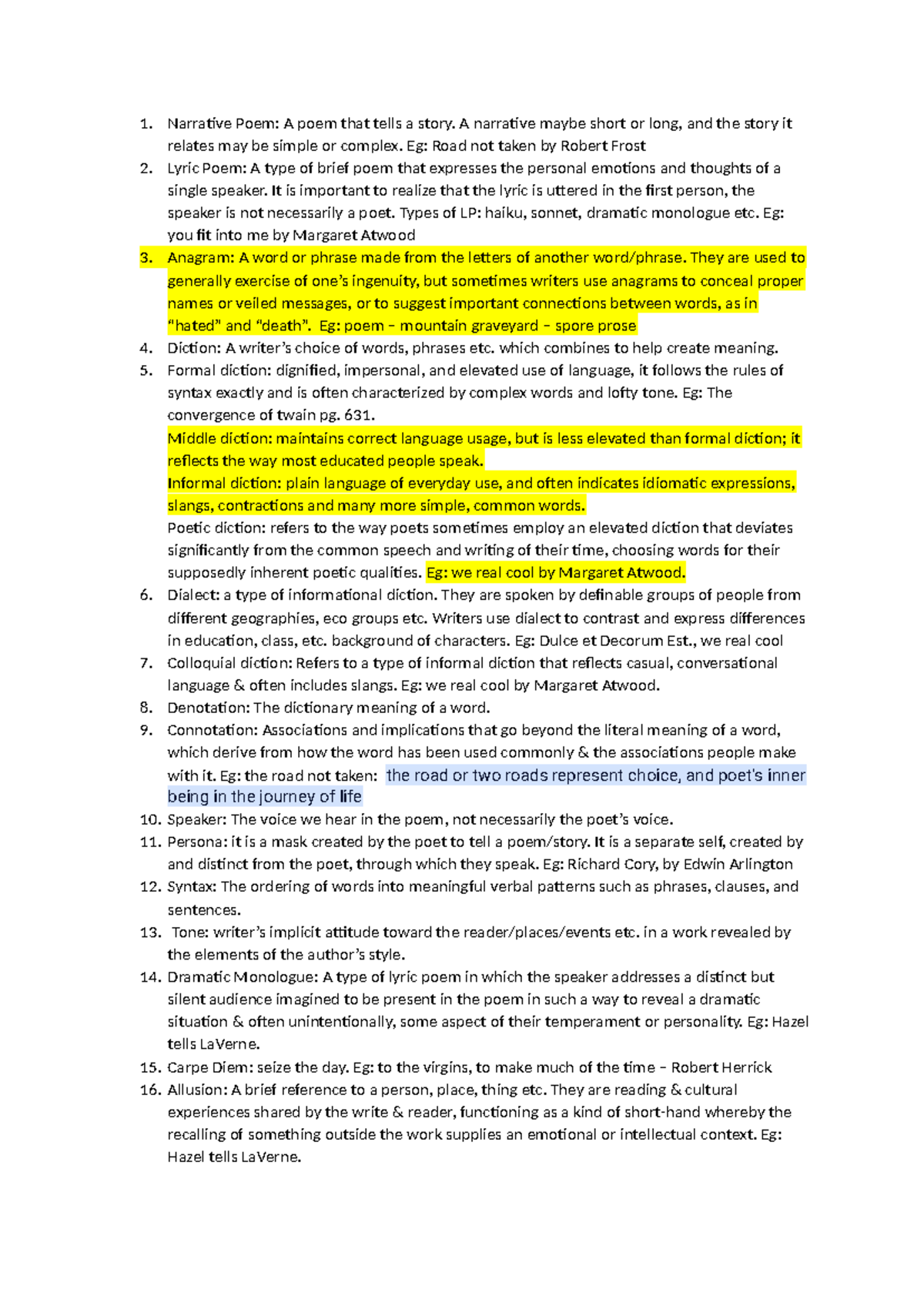 Exam 2 notes - Narrative Poem: A poem that tells a story. A narrative ...