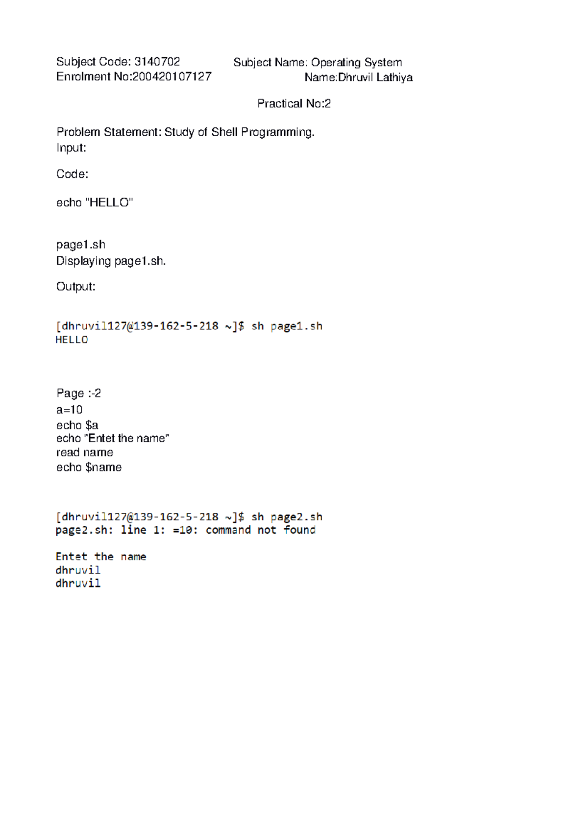 shell programming in os - Subject Code: 3140702 Subject Name: Operating ...