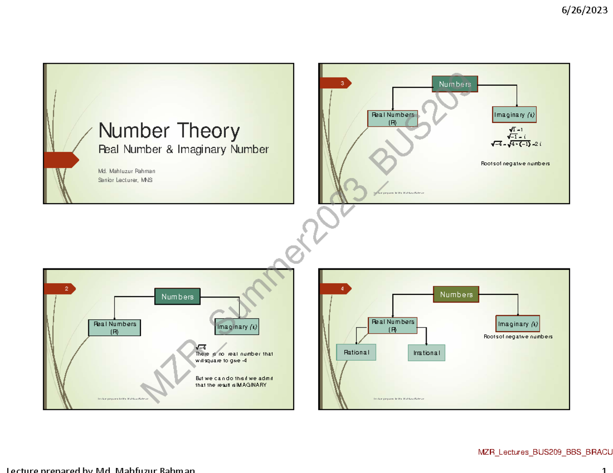 Print Version Number Theory MZR - Number TheoryReal Number & Imaginary ...