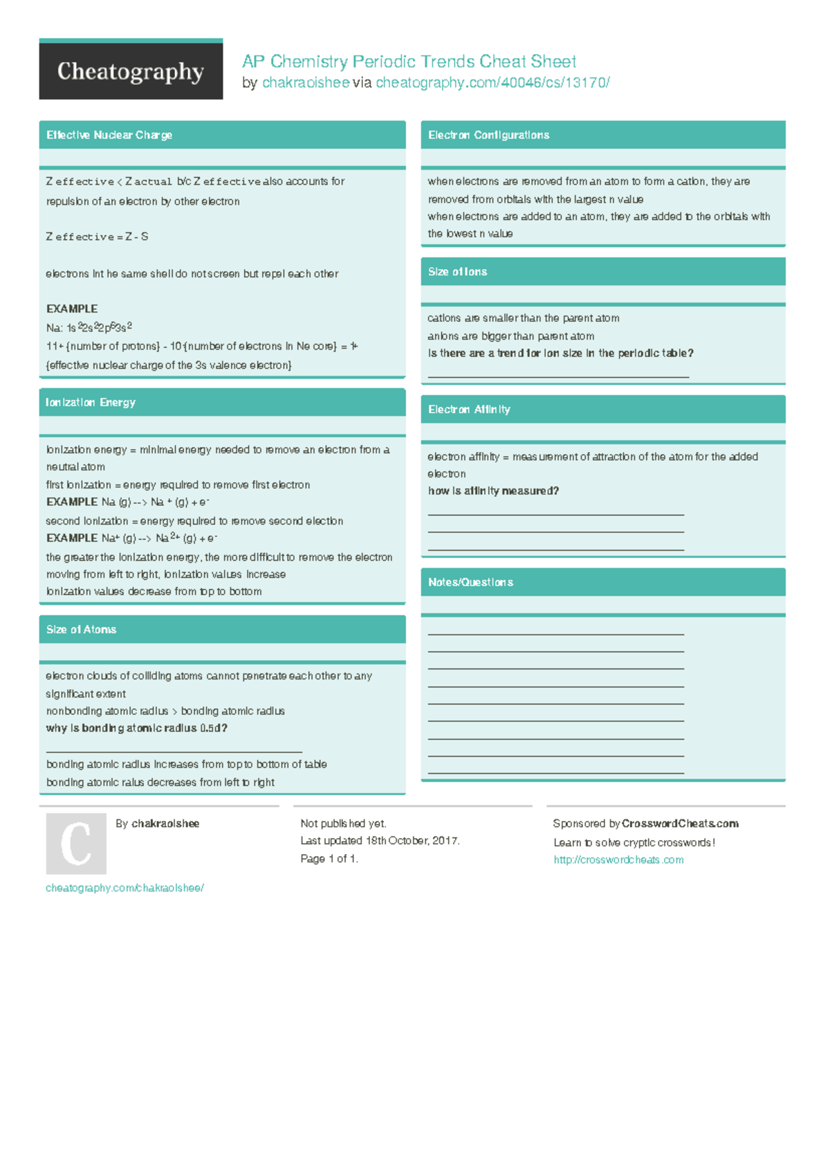 Periodic trends - Summary Fundamental Principles of Chemistry I - AP ...