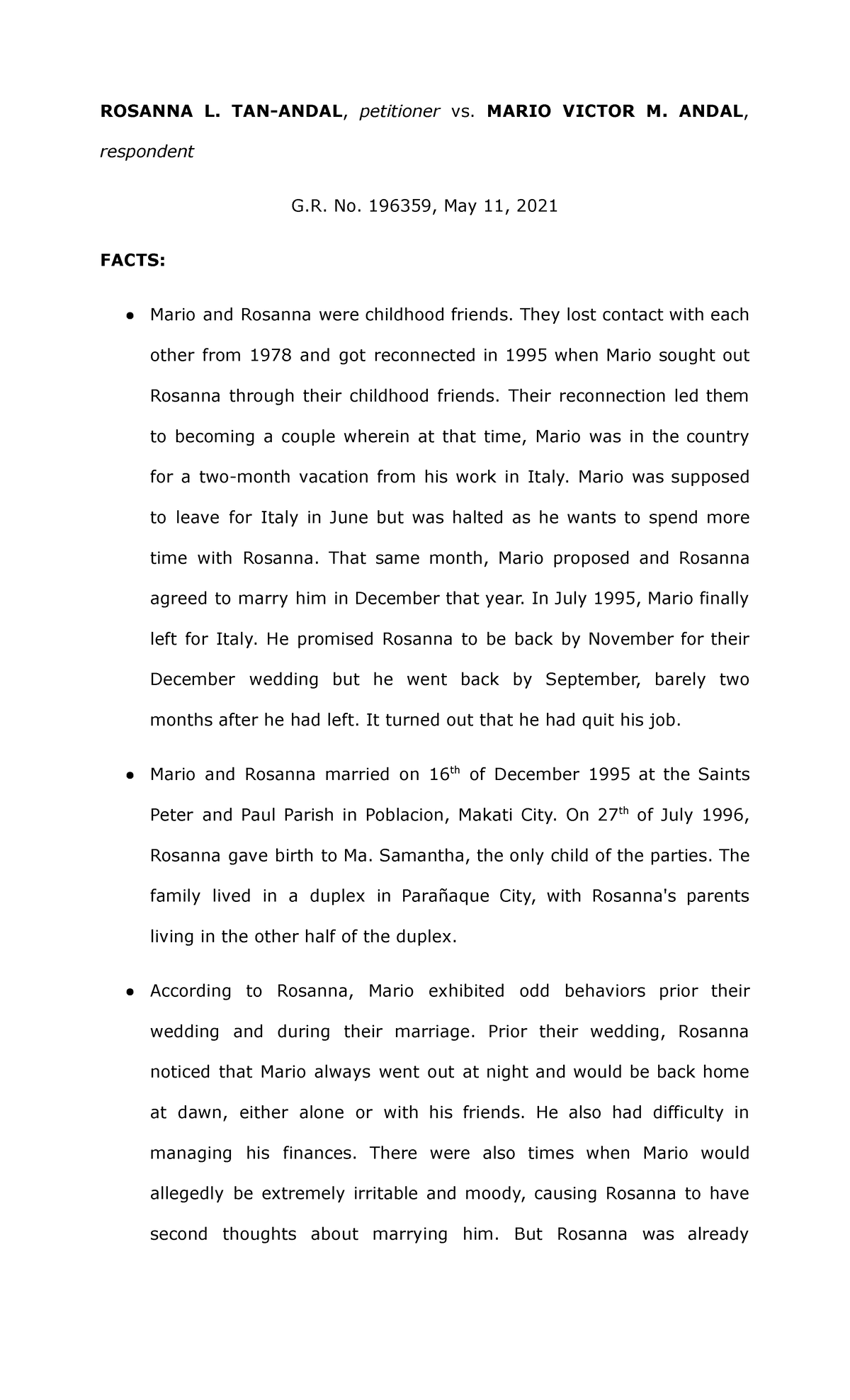 Andal vs. Andal CASE Digest - ROSANNA L. TAN-ANDAL, petitioner vs ...