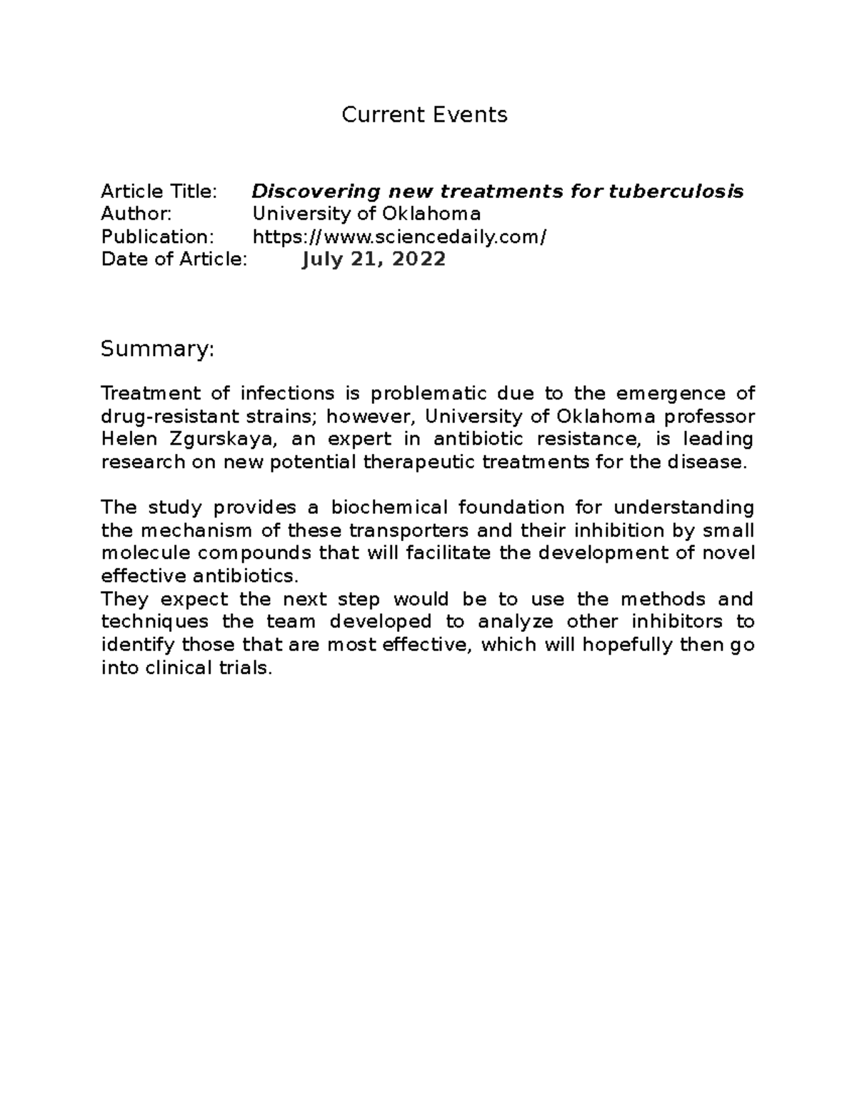 Current Events 1 - assignment - Current Events Article Title ...