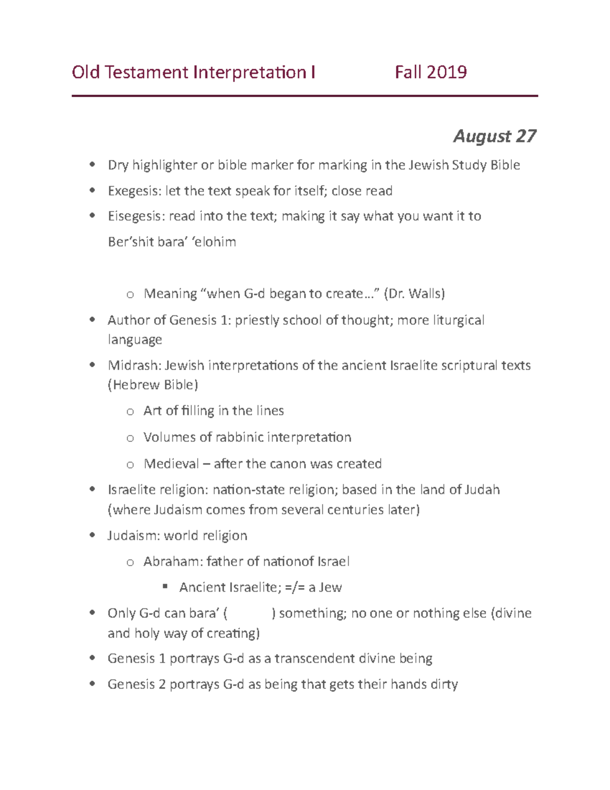 Old Testament Interpretation I [Culmination of Notes] - Old Testament ...