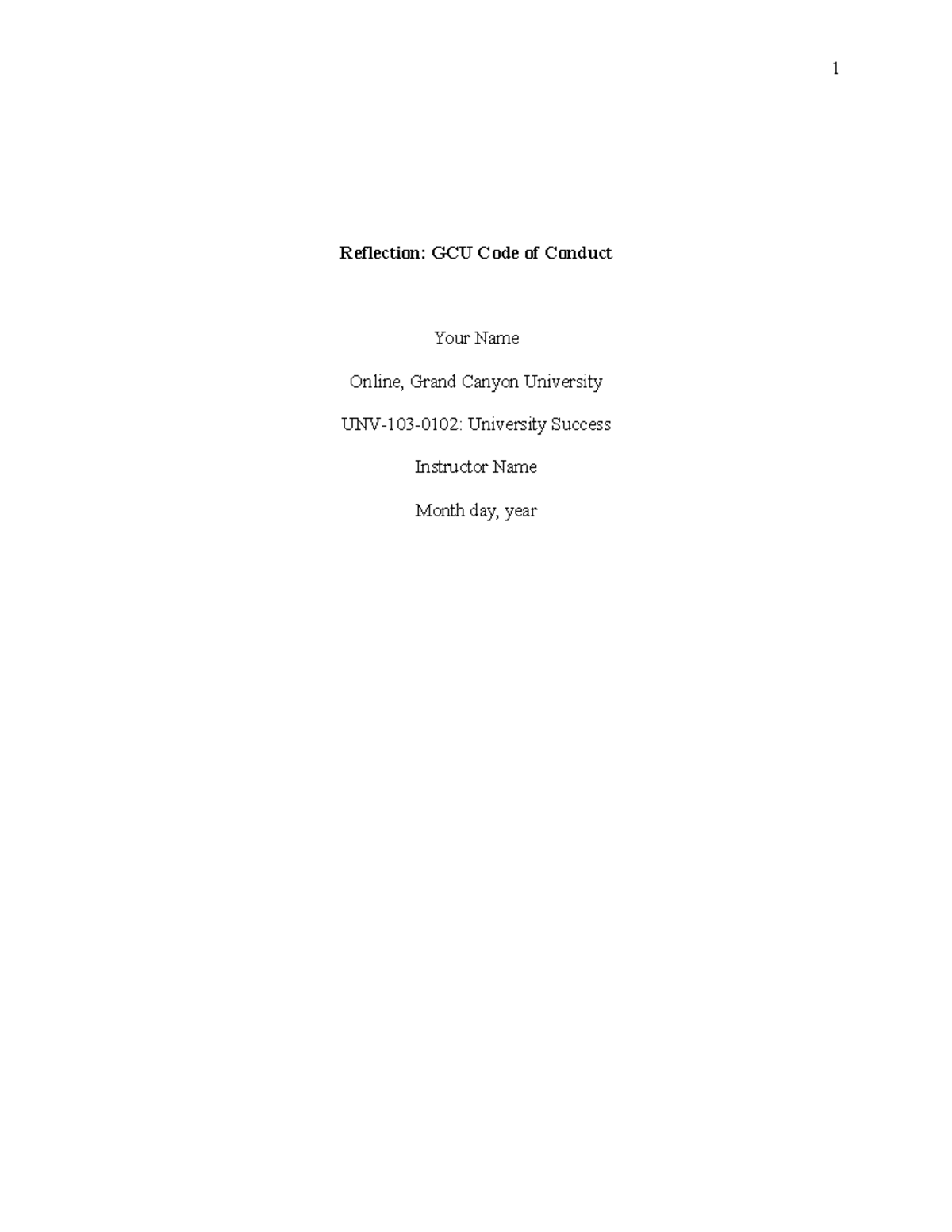 Reflection GCU Code Of Conduct Study Reflection GCU Code Of Conduct