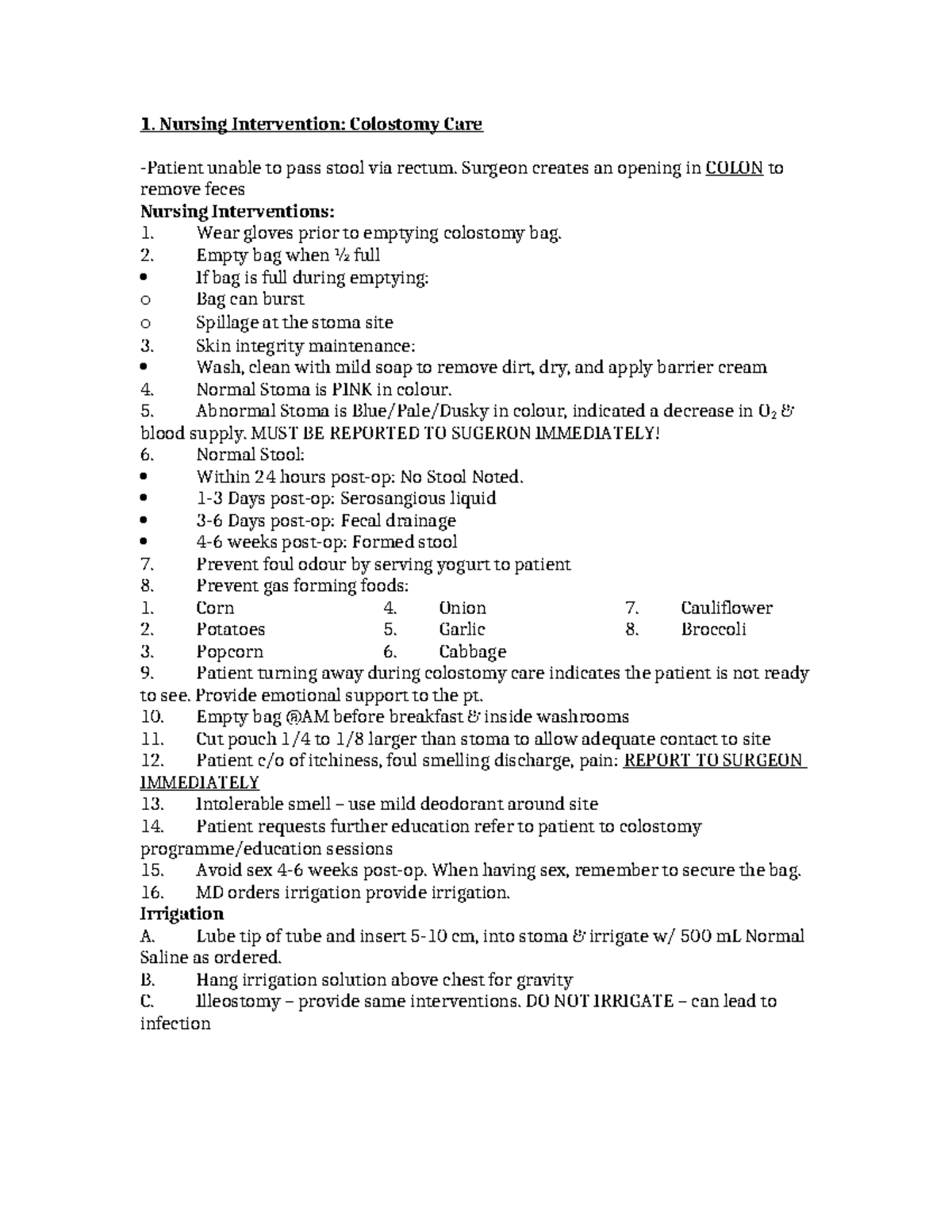 Notes 2 - Nursing Intervention: Colostomy Care -Patient unable to pass ...