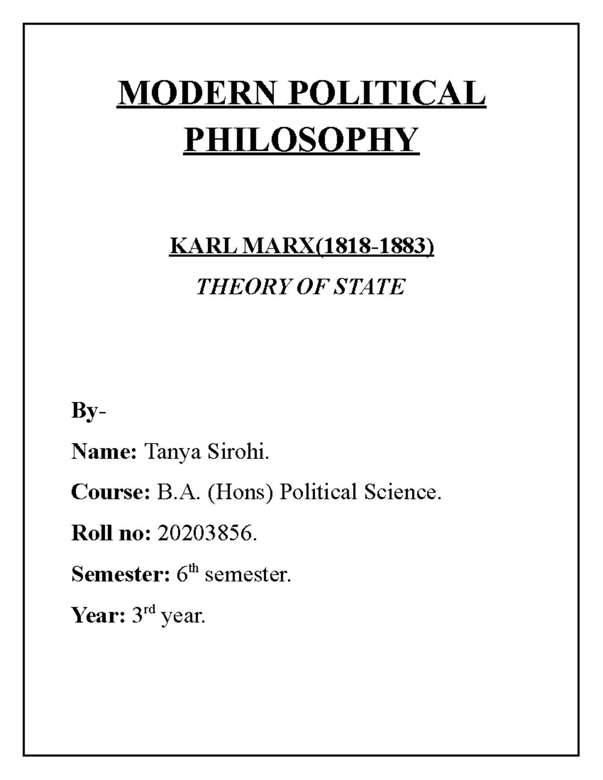 Modern political thought - MODERN POLITICAL PHILOSOPHY KARL MARX(1818 ...