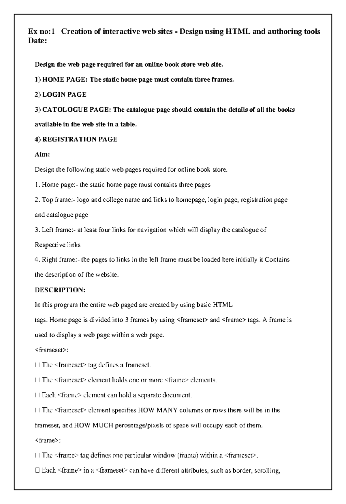 We lab record - Ex no:1 Creation of interactive web sites - Design ...