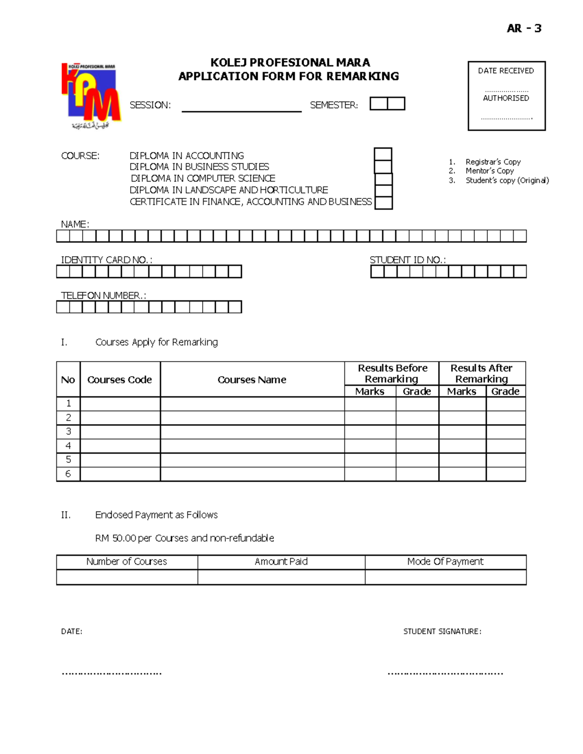 Borang Semakan Semula Skrip Jawapan - AR - 3 KOLEJ PROFESIONAL MARA ...