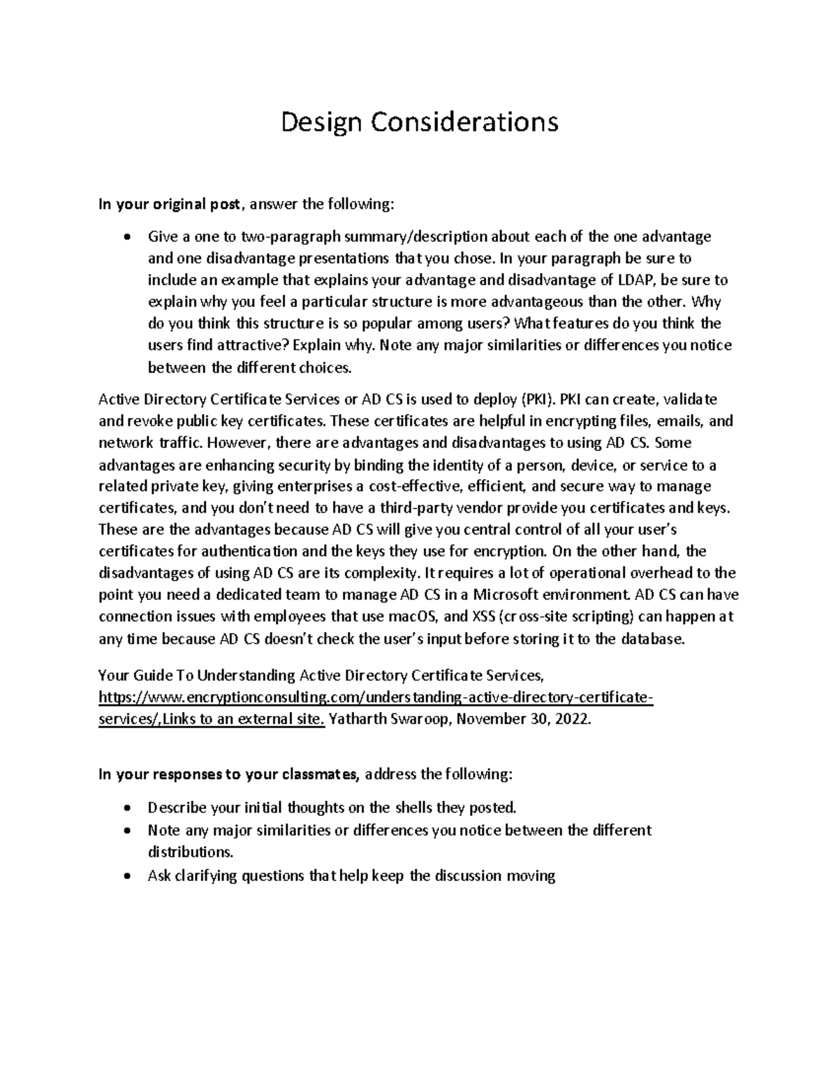 Design Considerations - In your paragraph be sure to include an example ...