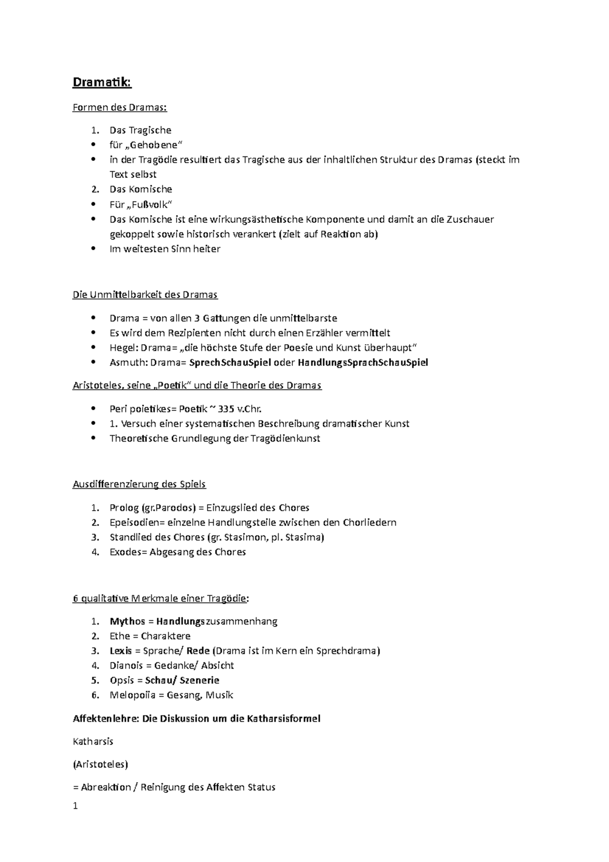 Dramatik - Literaturwissenschaft - Dramatik: Formen des Dramas: Das ...