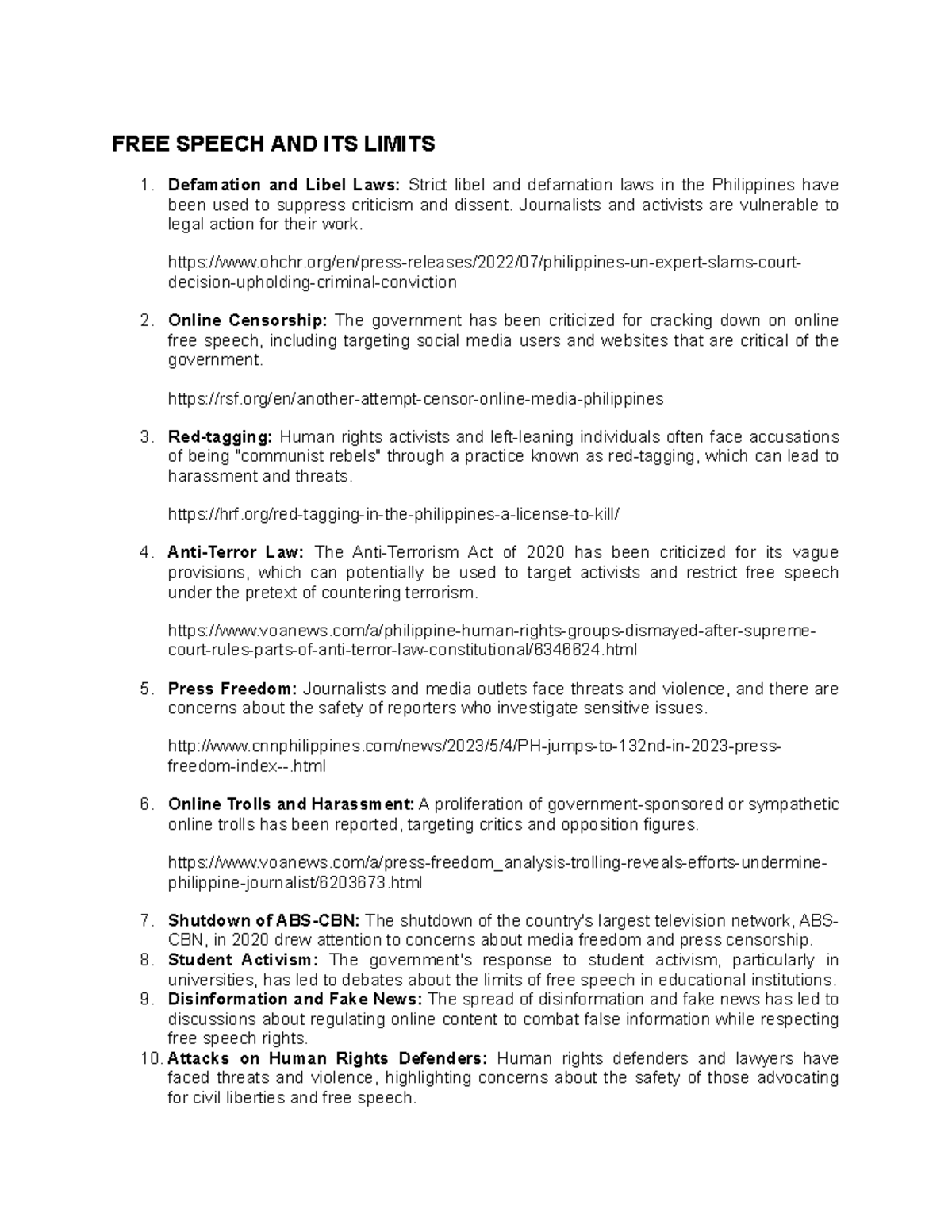 Debate - FREE SPEECH AND ITS LIMITS 1. Defamation and Libel Laws ...