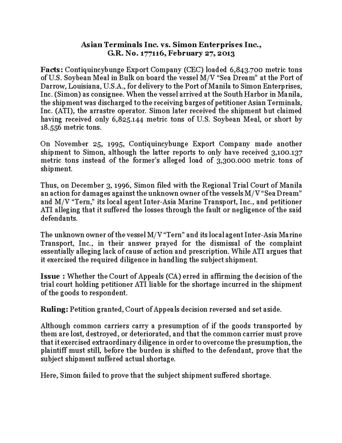 3. Asian Terminals Inc. vs. Simon Enterprises Inc., G.R. No. 177116 ...