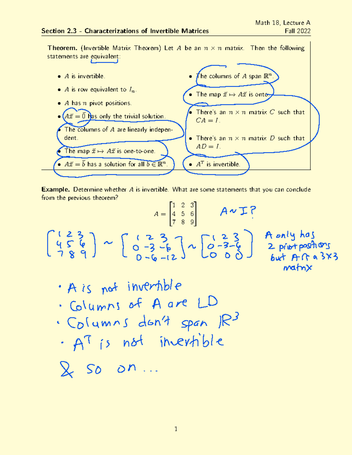 Section 2 - 2.3 - Section 2 - Characterizations of Invertible Matrices ...