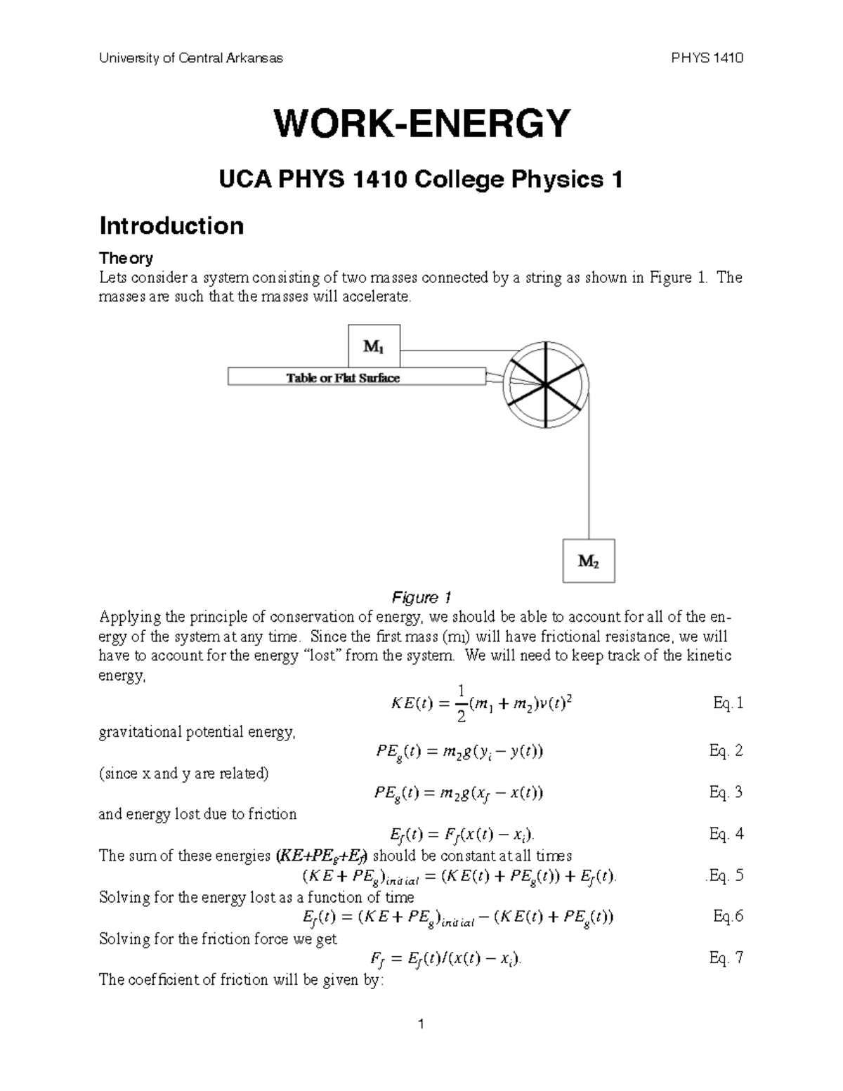 Workenergy - Lab - University of Central Arkansas PHYS 1410 WORK-ENERGY ...