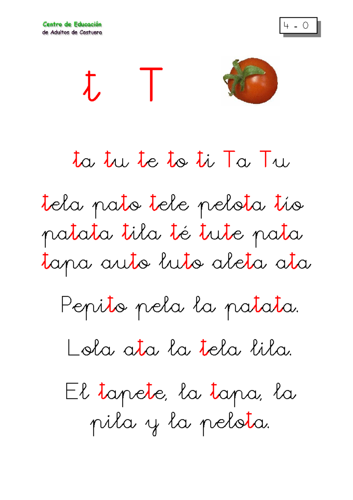 T Metodo DE Lectoescritura Letra T - t T ta tu te to ti Ta Tu tela pato ...