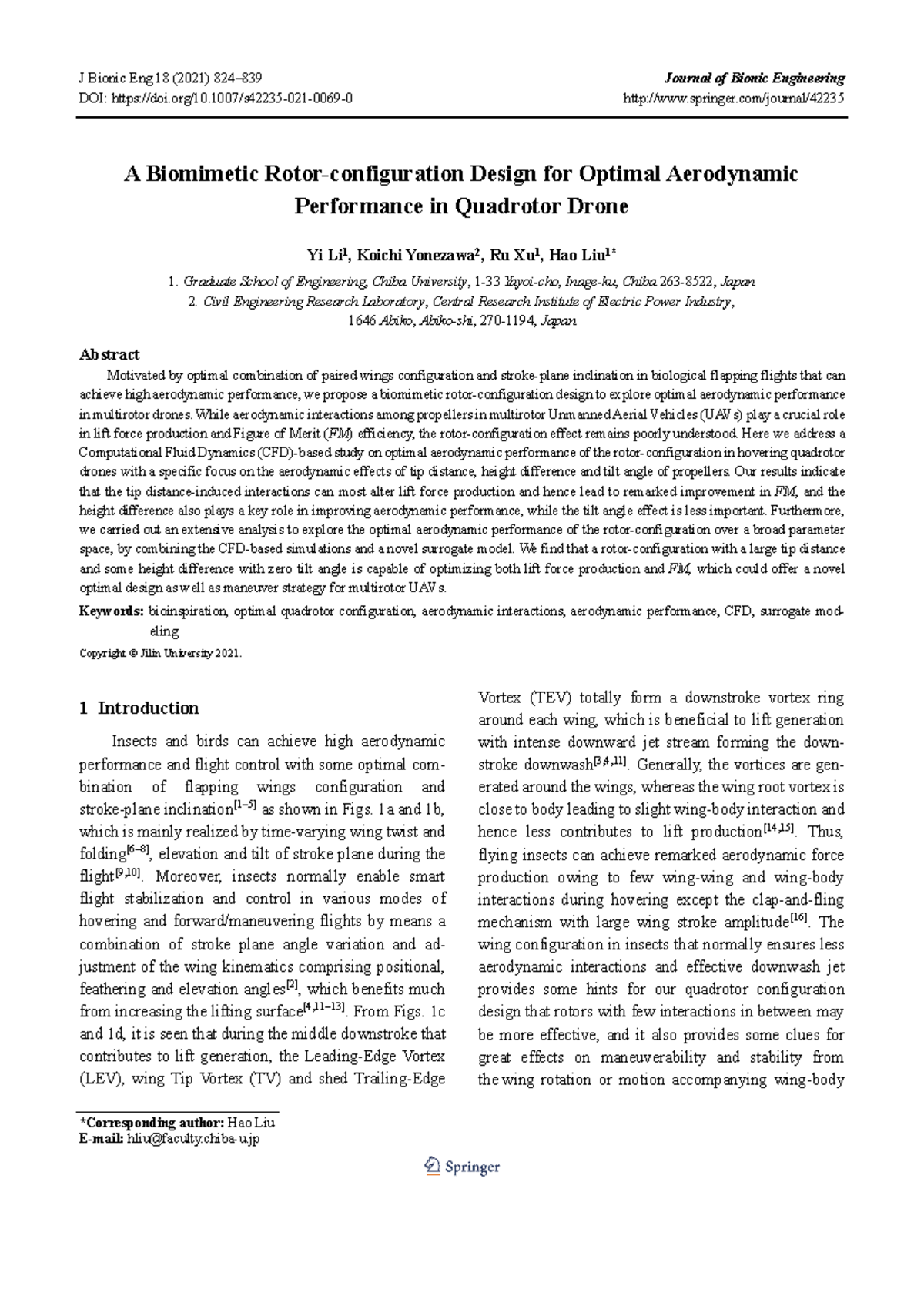 A Biomimetic Rotor Configuration Design For Optimal Aerodynamic Performance In Quadrotor Drone