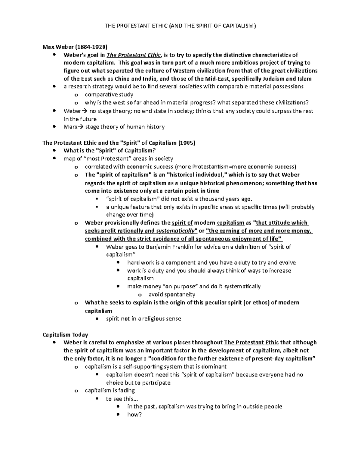 Week 9- weber's Protestant ethic - THE PROTESTANT ETHIC (AND THE SPIRIT ...