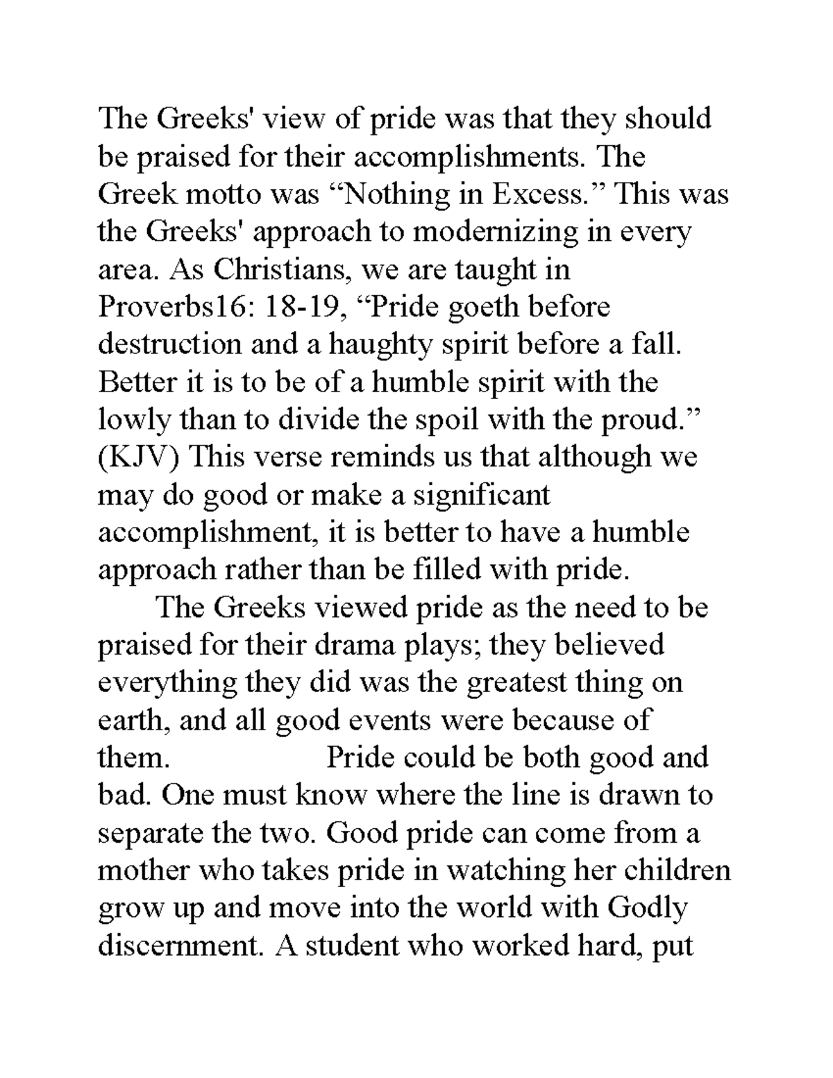 New essay for Greek Pride - The Greeks' view of pride was that they ...