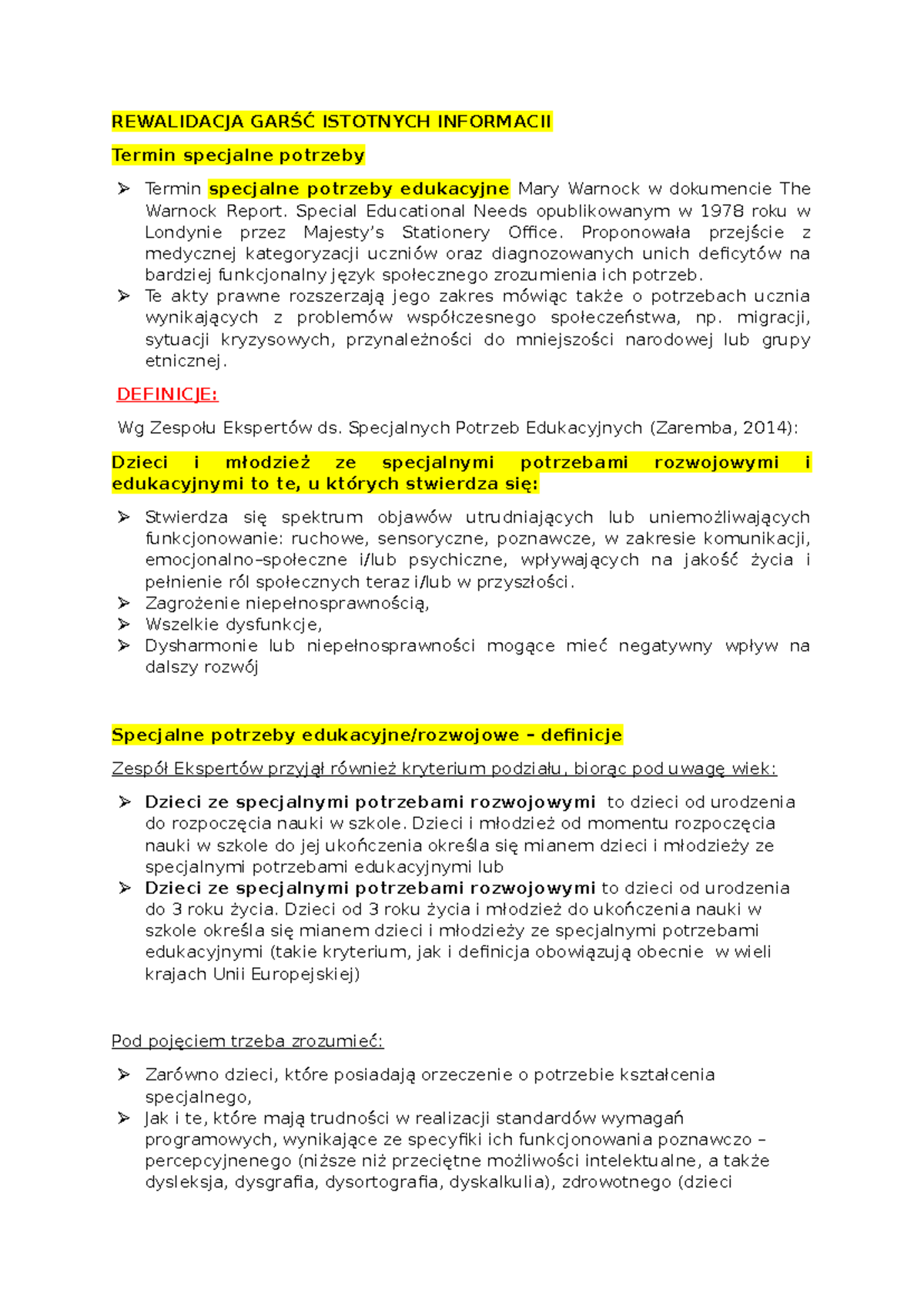 Rewalidacja scalone 1,2,3 - REWALIDACJA GARŚĆ ISTOTNYCH INFORMACII Termin specjalne potrzeby ...