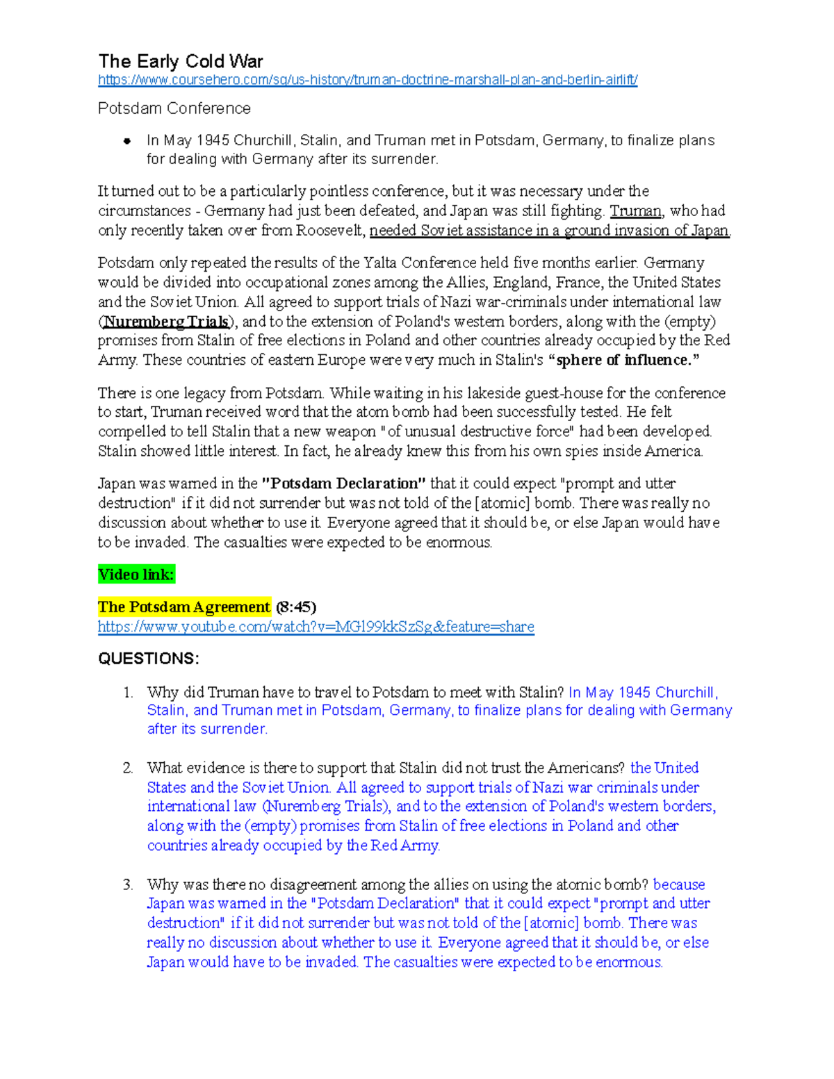 L36 A1 Early Cold War Potsdam and Containment as a Foreign Policy - The ...