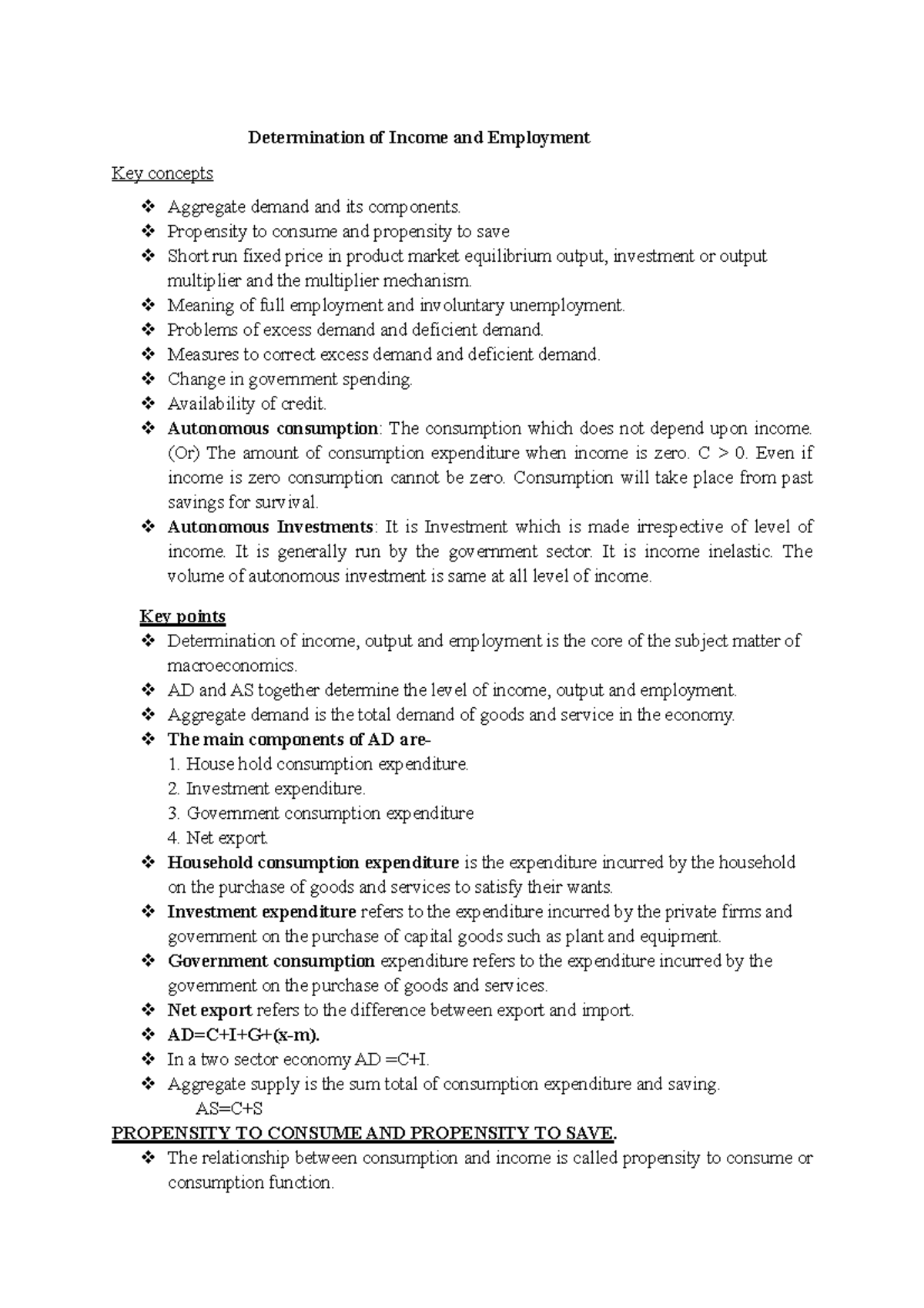 Economics notes macro ch03 determination of income and employment ...