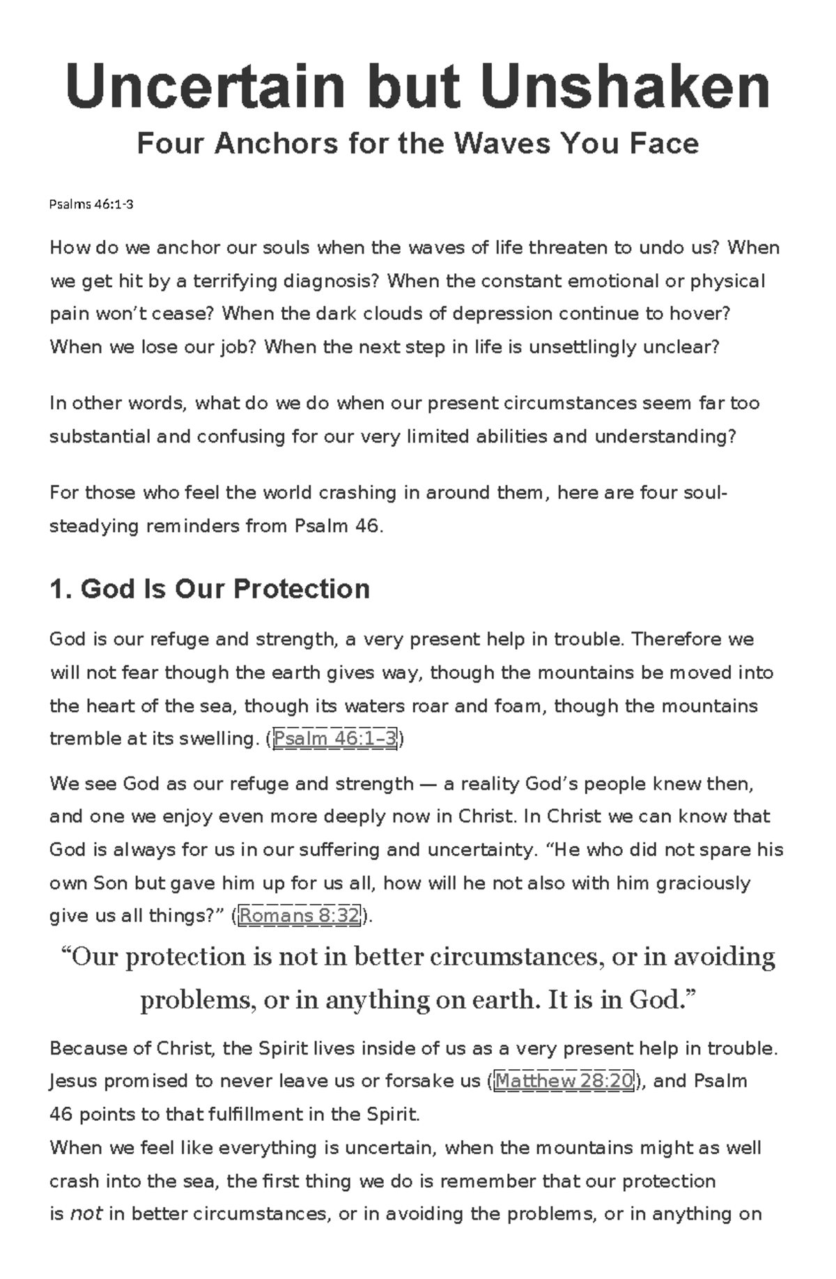 Uncertain but Unshaken - Uncertain but Unshaken Four Anchors for the ...