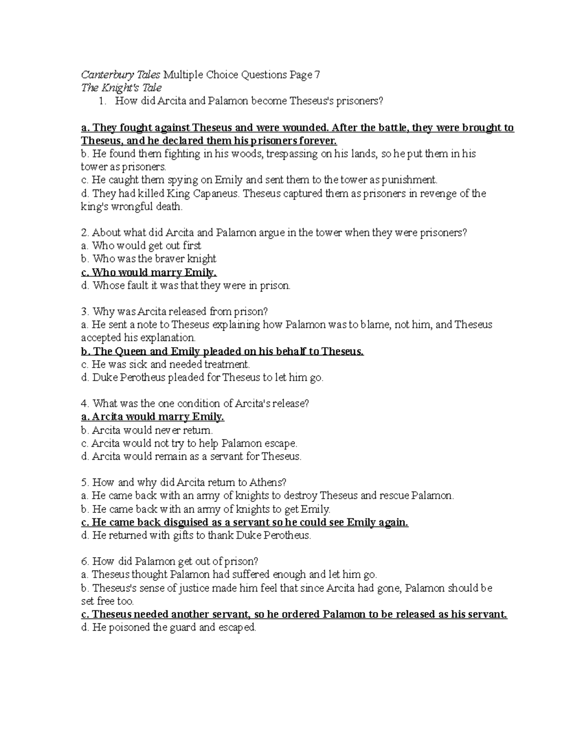 Activity Knight - ,,,,, - Canterbury Tales Multiple Choice Questions ...