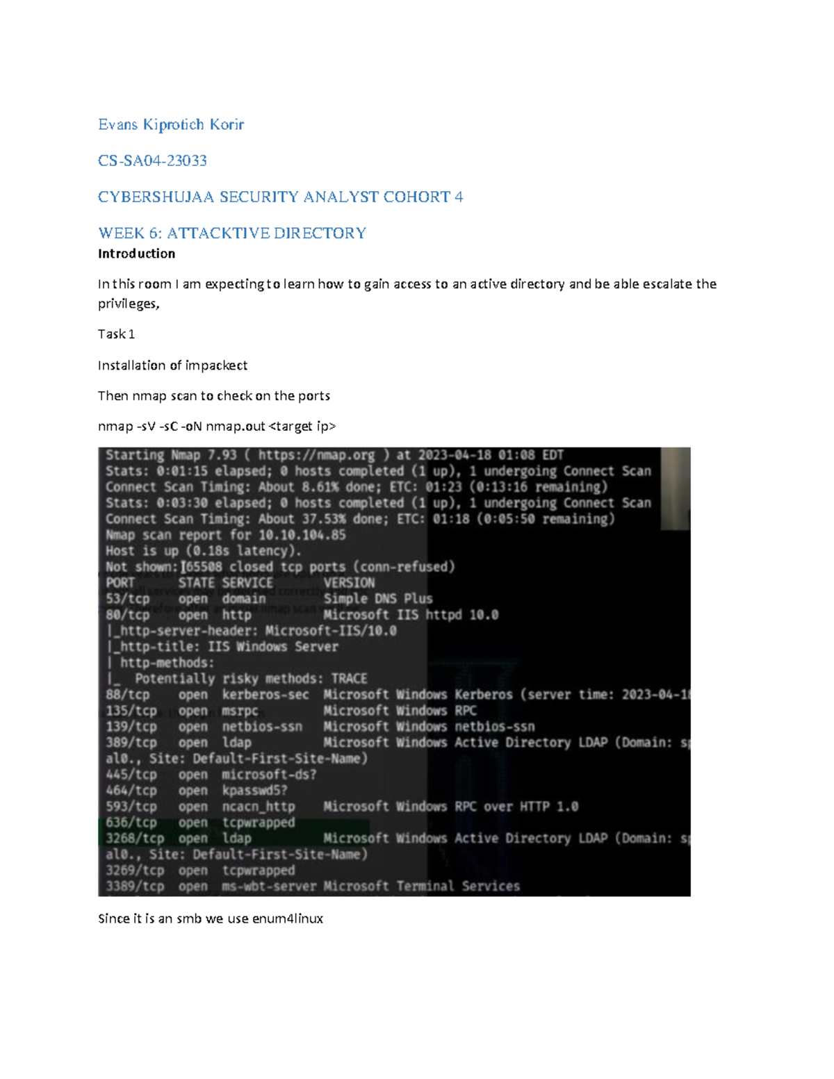 Evans Korir Attacktive Directory CS-SA04-23033 - Evans Kiprotich Korir CS-SA04- 23033 ...