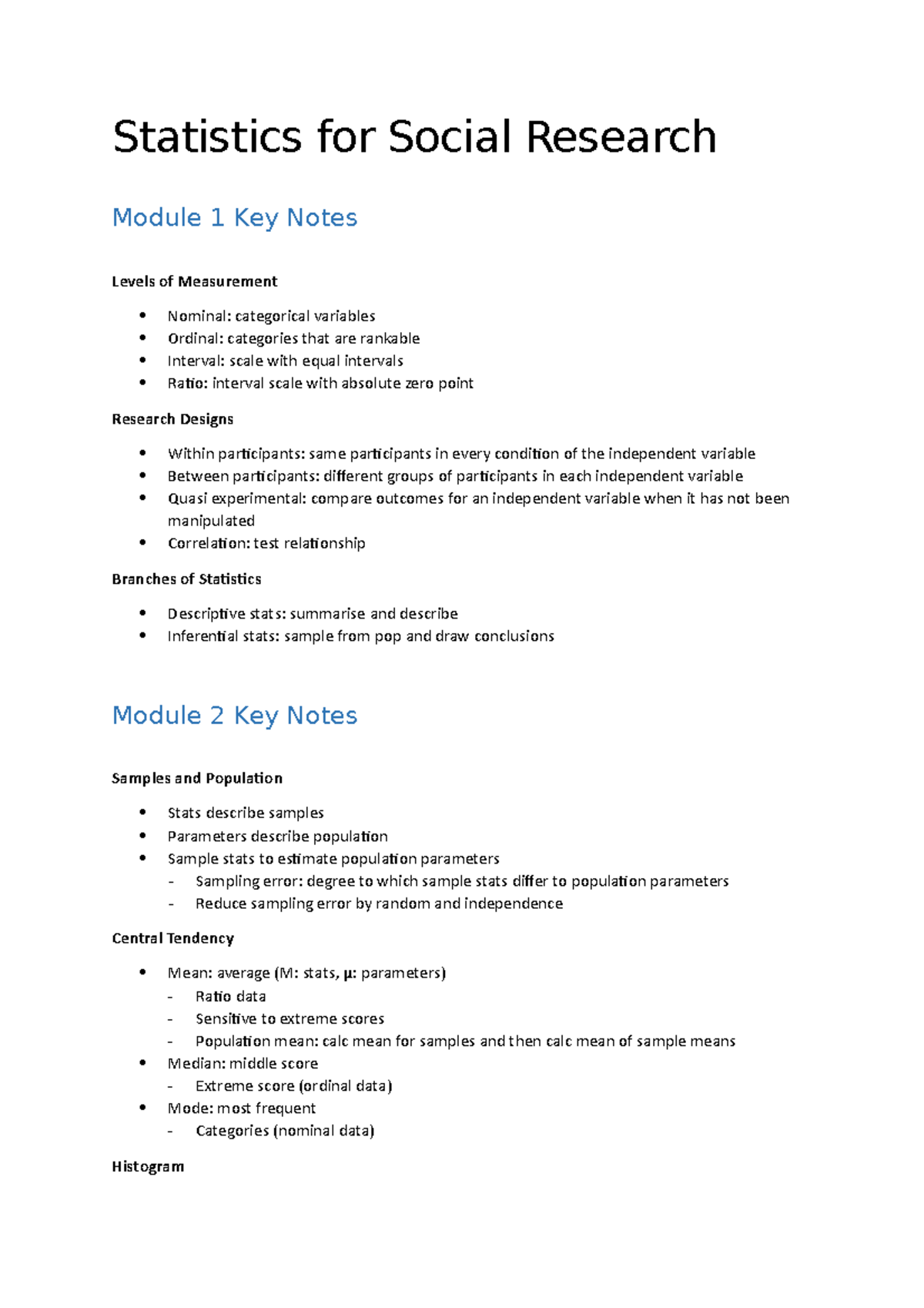 Statistics for Social Research - Lecture notes - Exam notes - Lecture ...