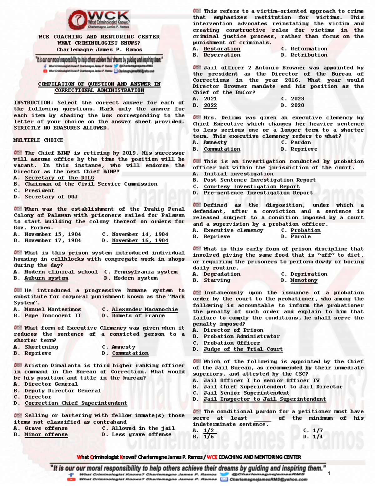 6 - criminology q and a - What Criminologist Knows? Charlemagne James P. Ramos / WCK COACHING ...