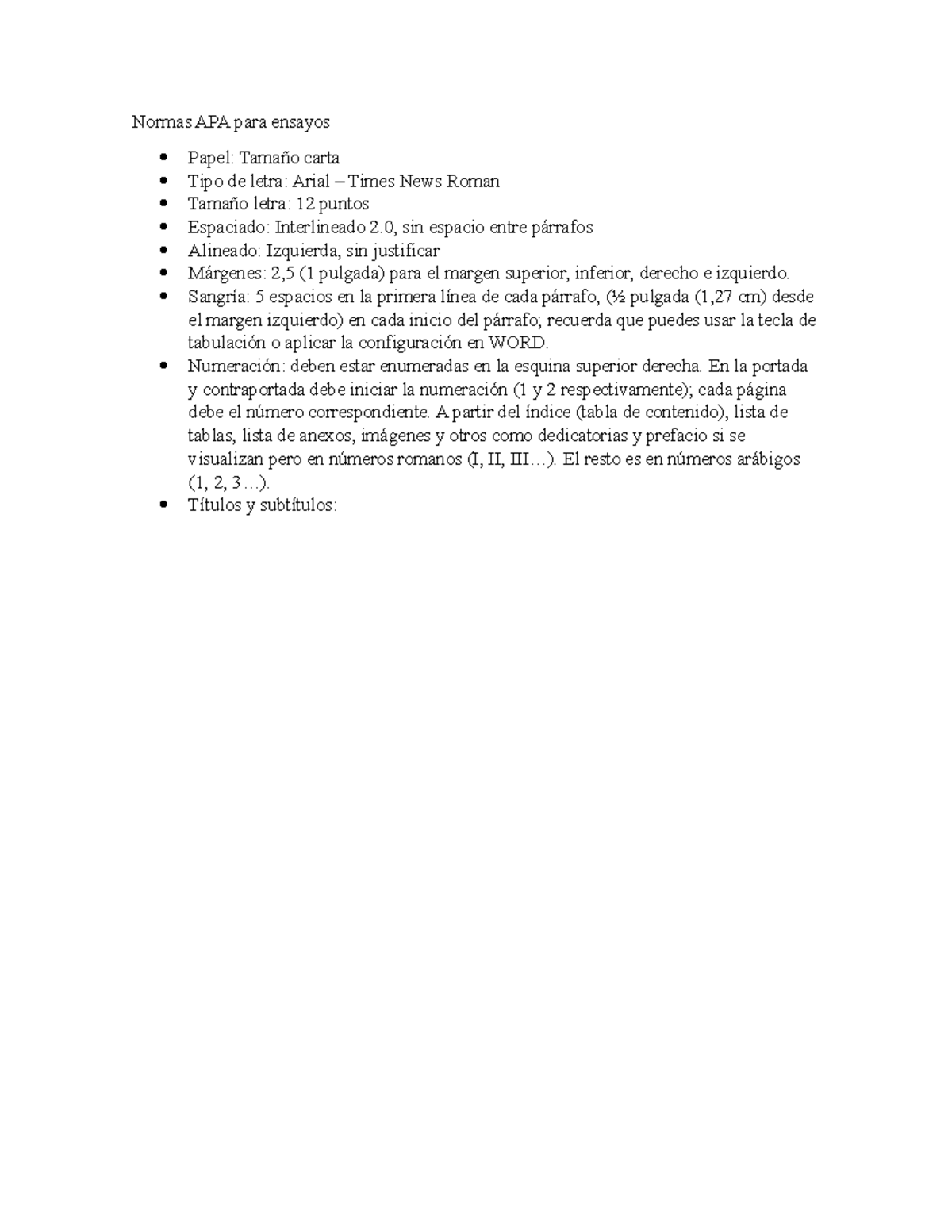 Normas APA para ensayos - Sangría: 5 espacios en la primera línea de ...